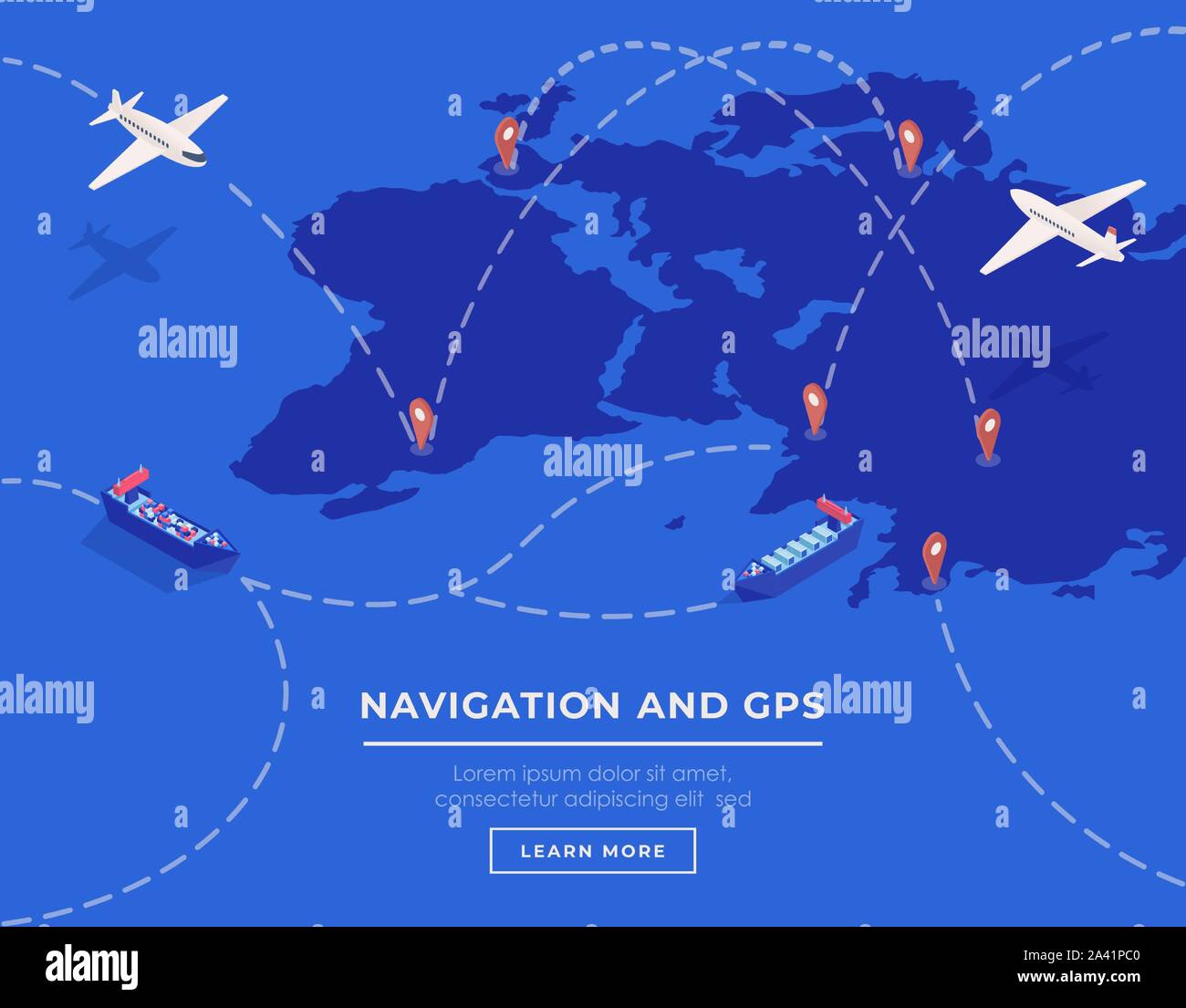 Cargo shipping web banner vector template. Commercial transportation ...