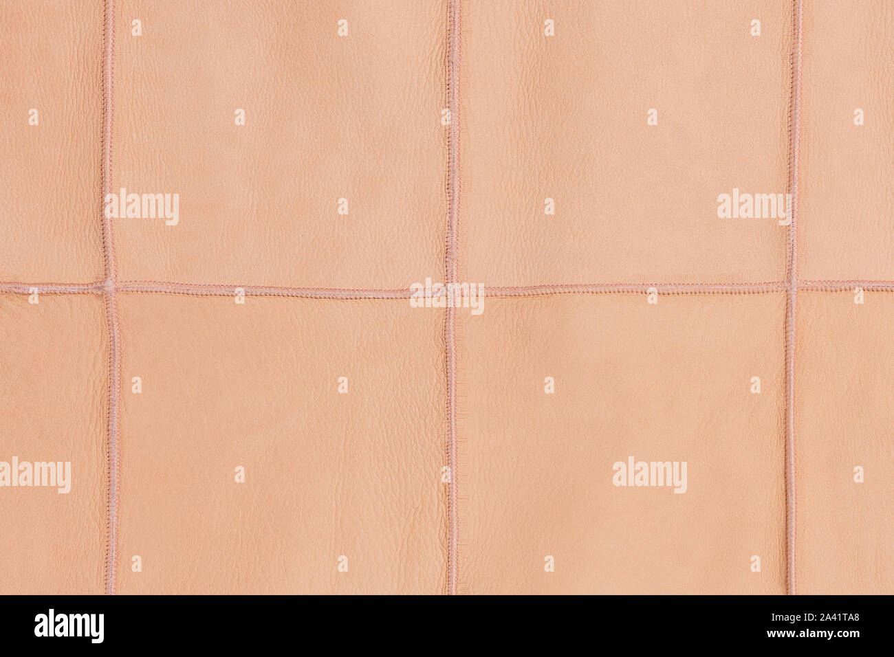 Coral leather surface stitched with threads. Natural material sample ...