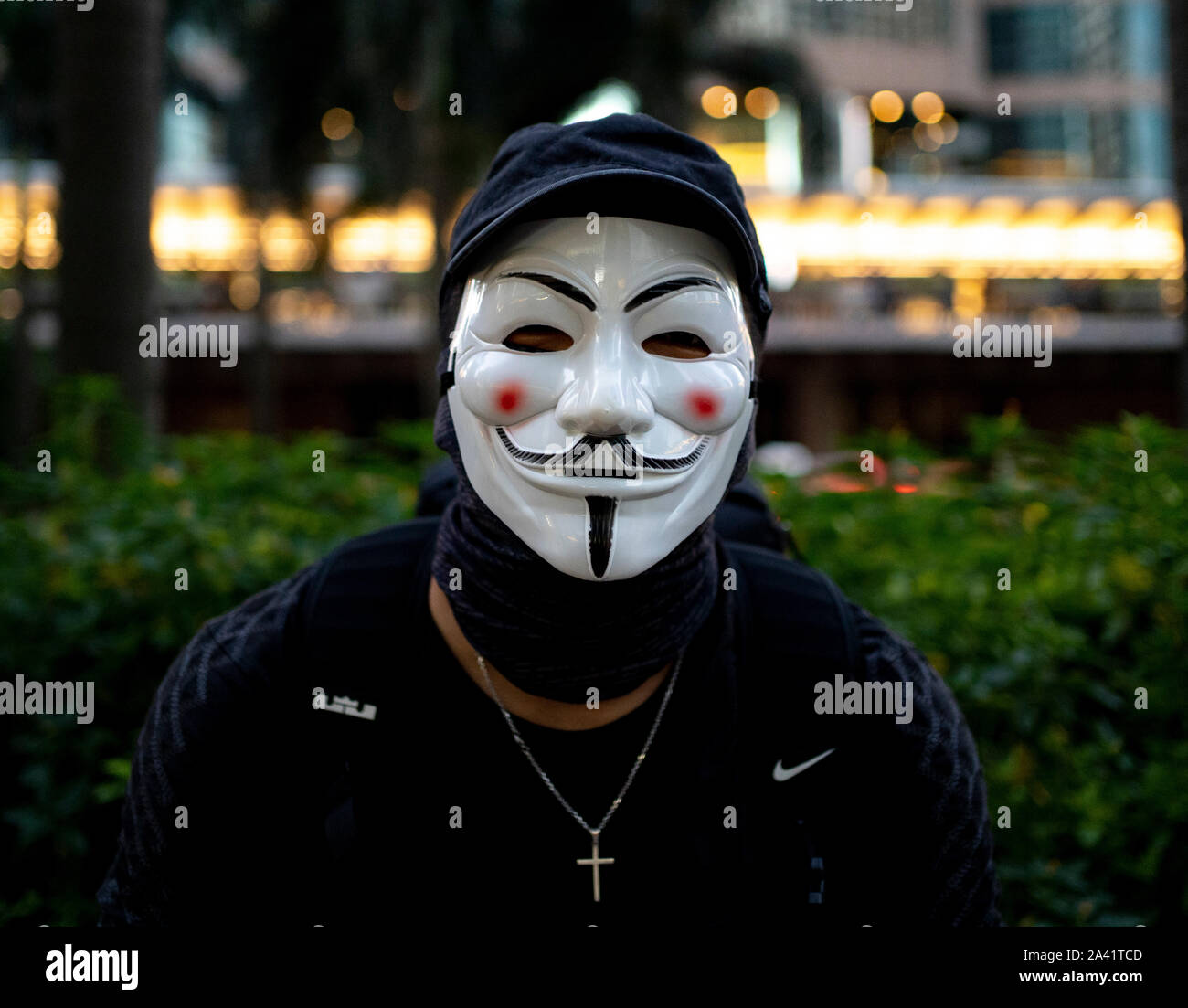 4th October, Hong Kong. Masked pro-democracy protestor on street in ...