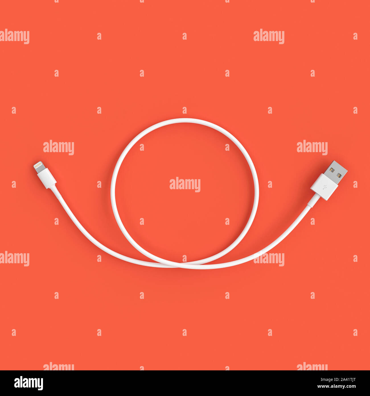 usb cable on a coral background. 3d image render in flat lay style ...