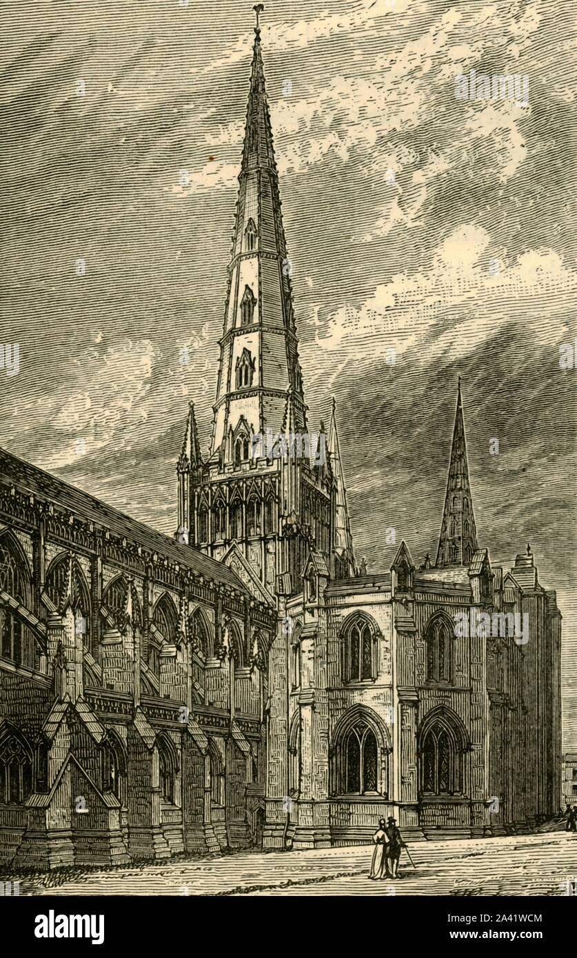 Medieval english cathedral with three spires hi-res stock photography ...