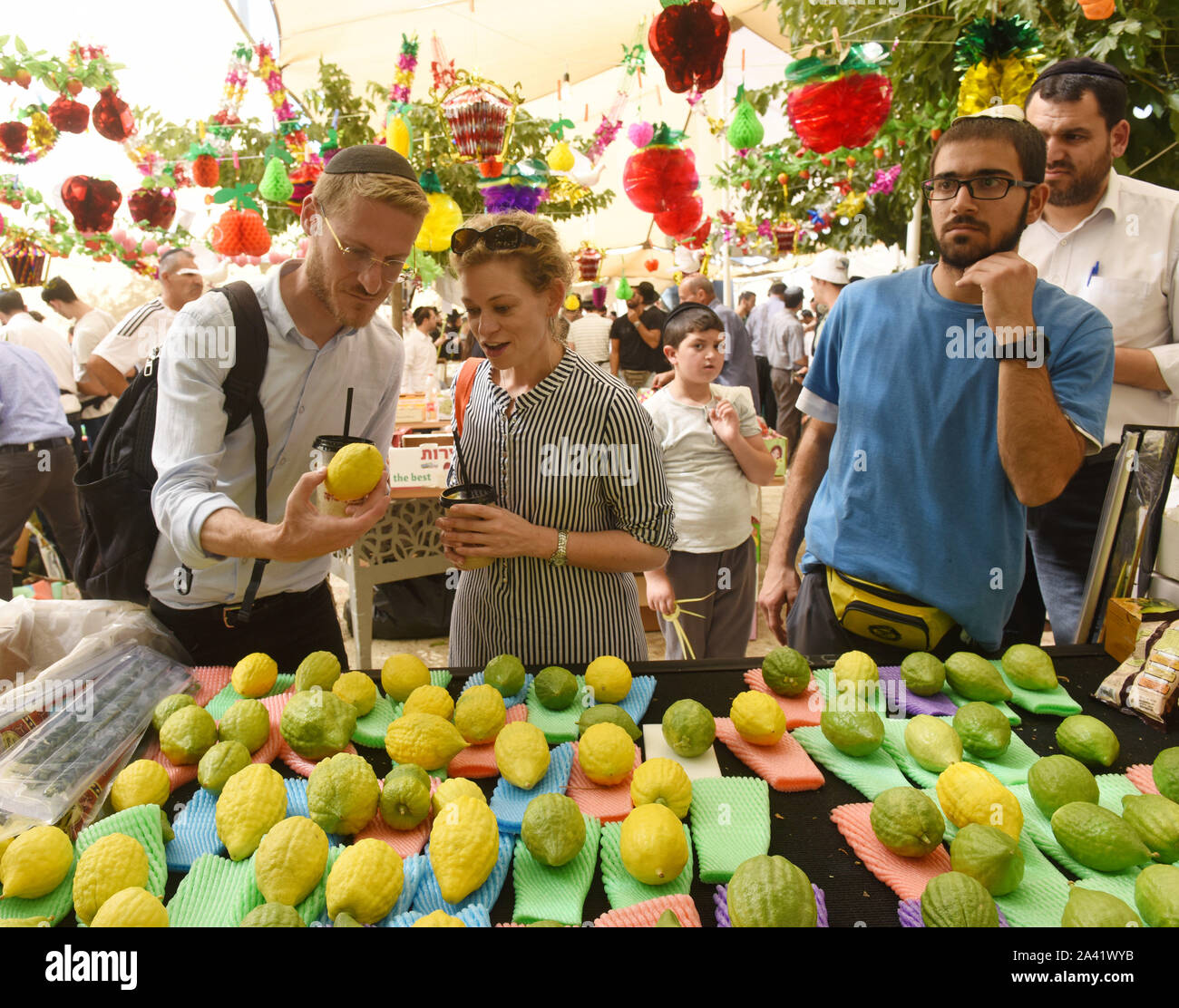 Jerusalem, Israel. 11th Oct, 2019. Israelis examine etrogs, citron ...