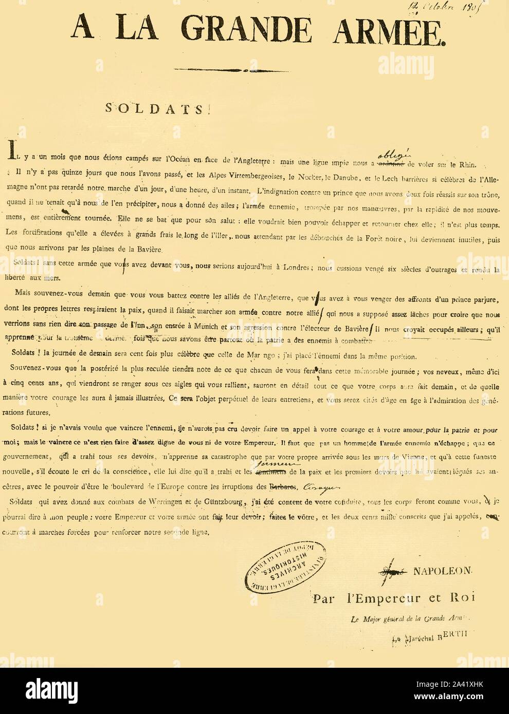 Proclamation to the army, 13 October 1805, (1921). 'Proclamation à l ...