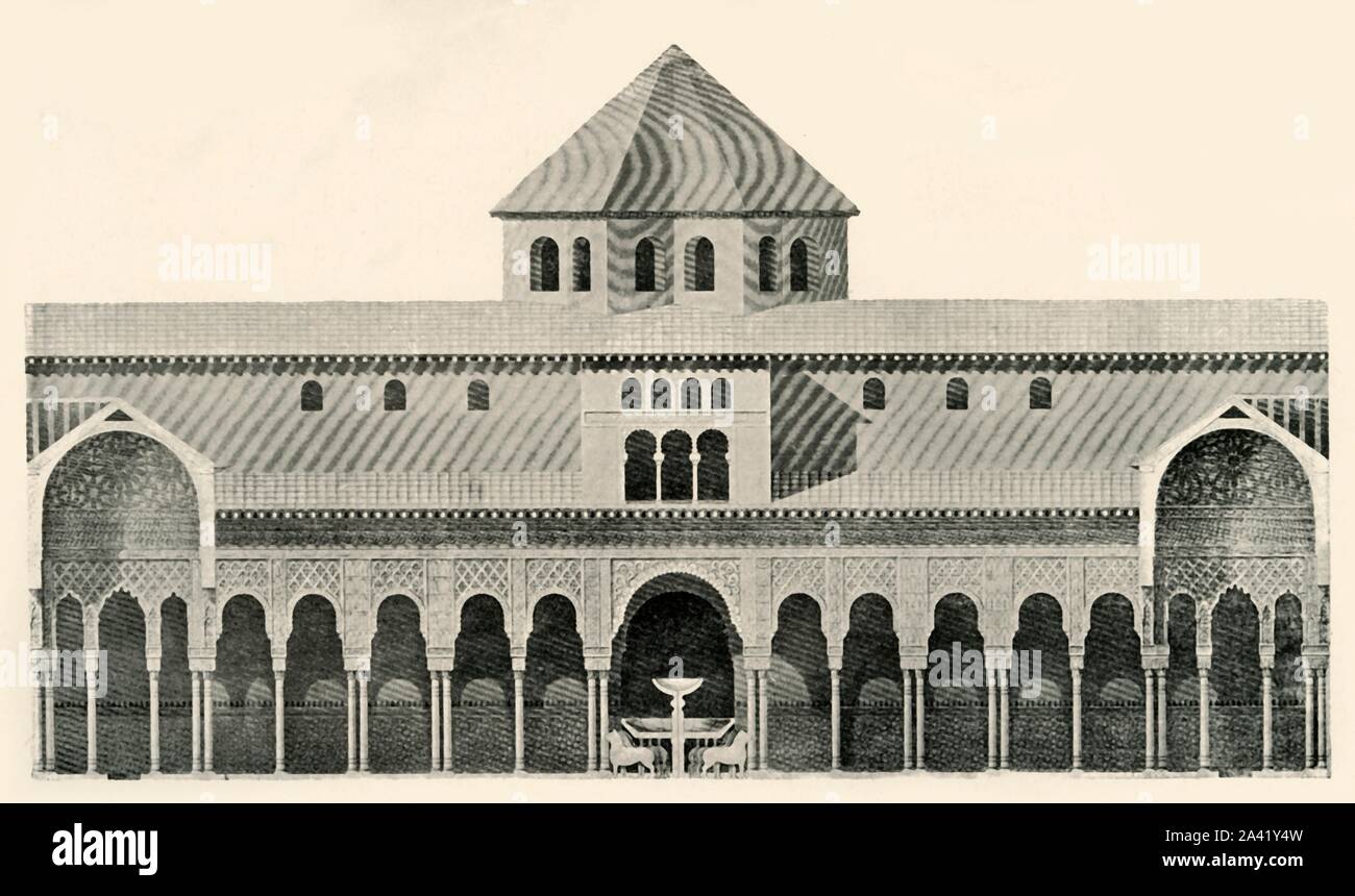 'Side Elevation of the Court of the Lions and Fountain', 19th century ...