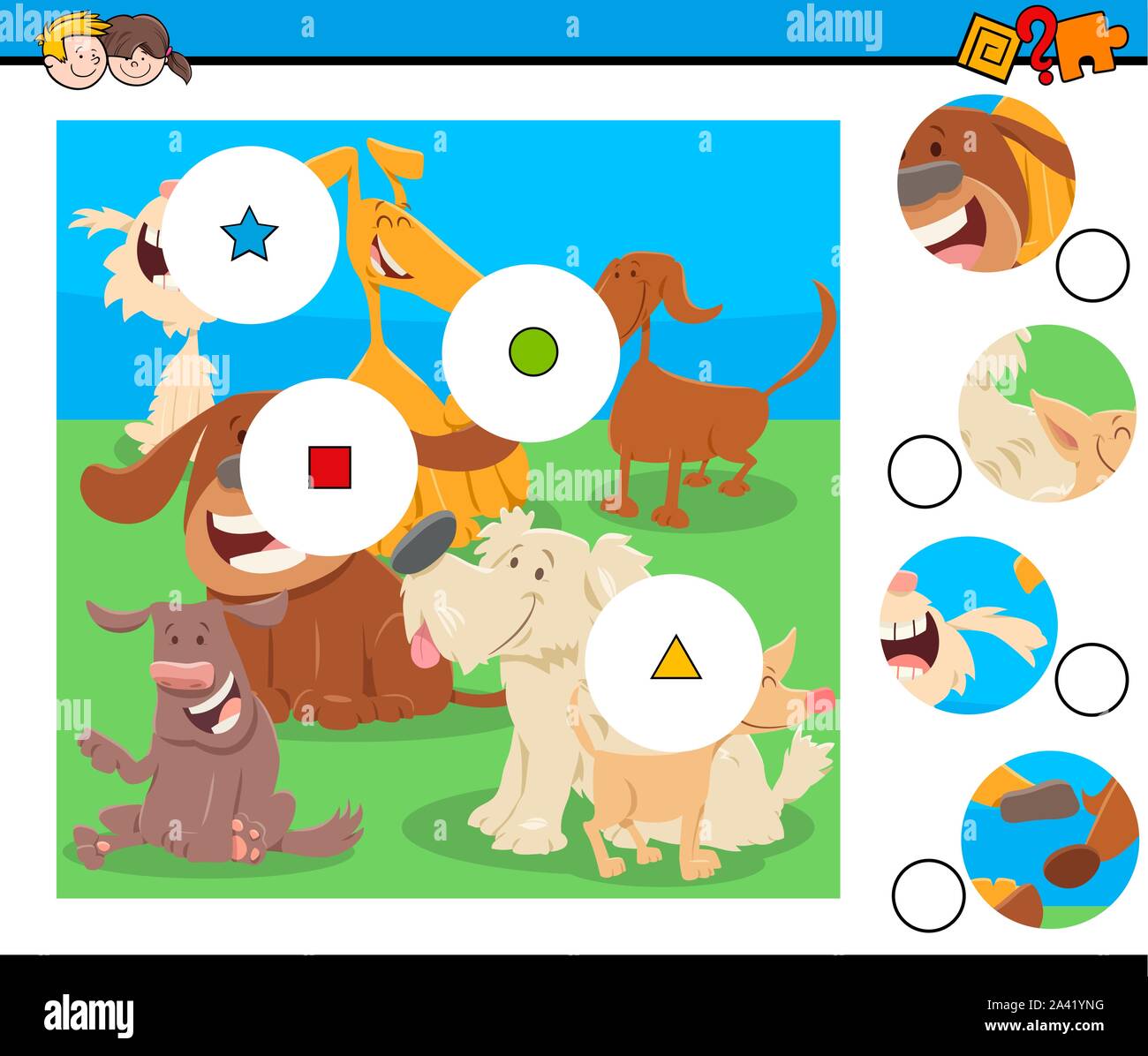 Cartoon Illustration of Educational Match the Pieces Jigsaw Puzzle Game ...