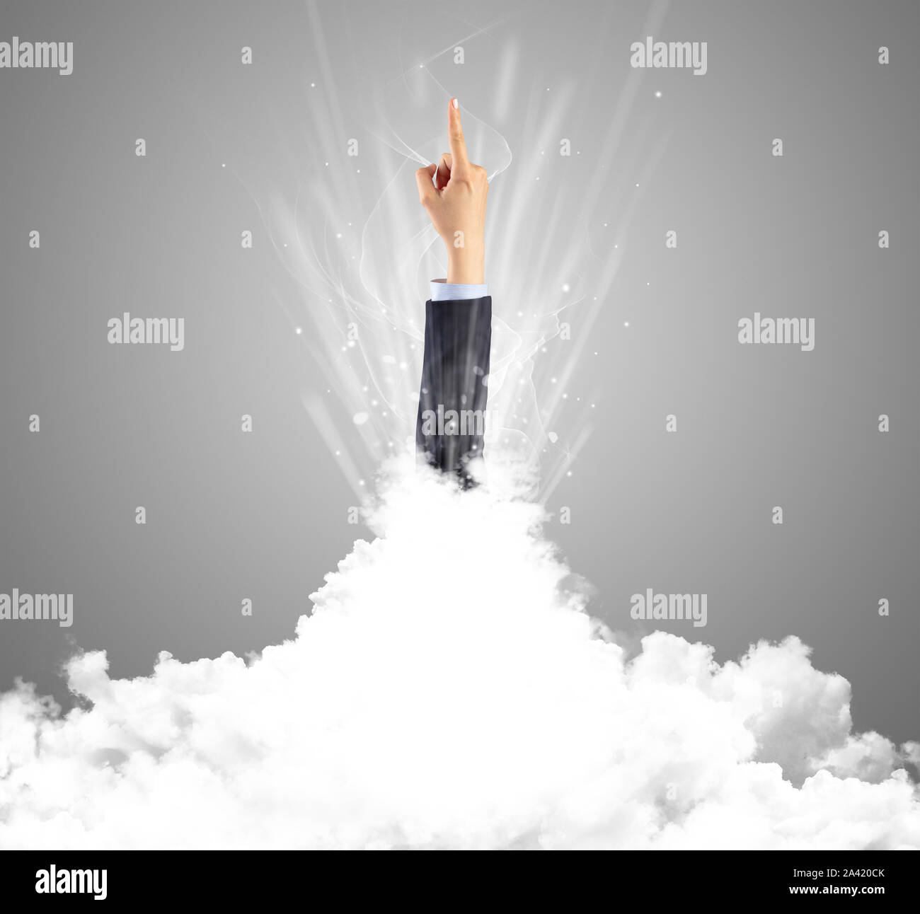 Hand breaking out from cloud Stock Photo - Alamy