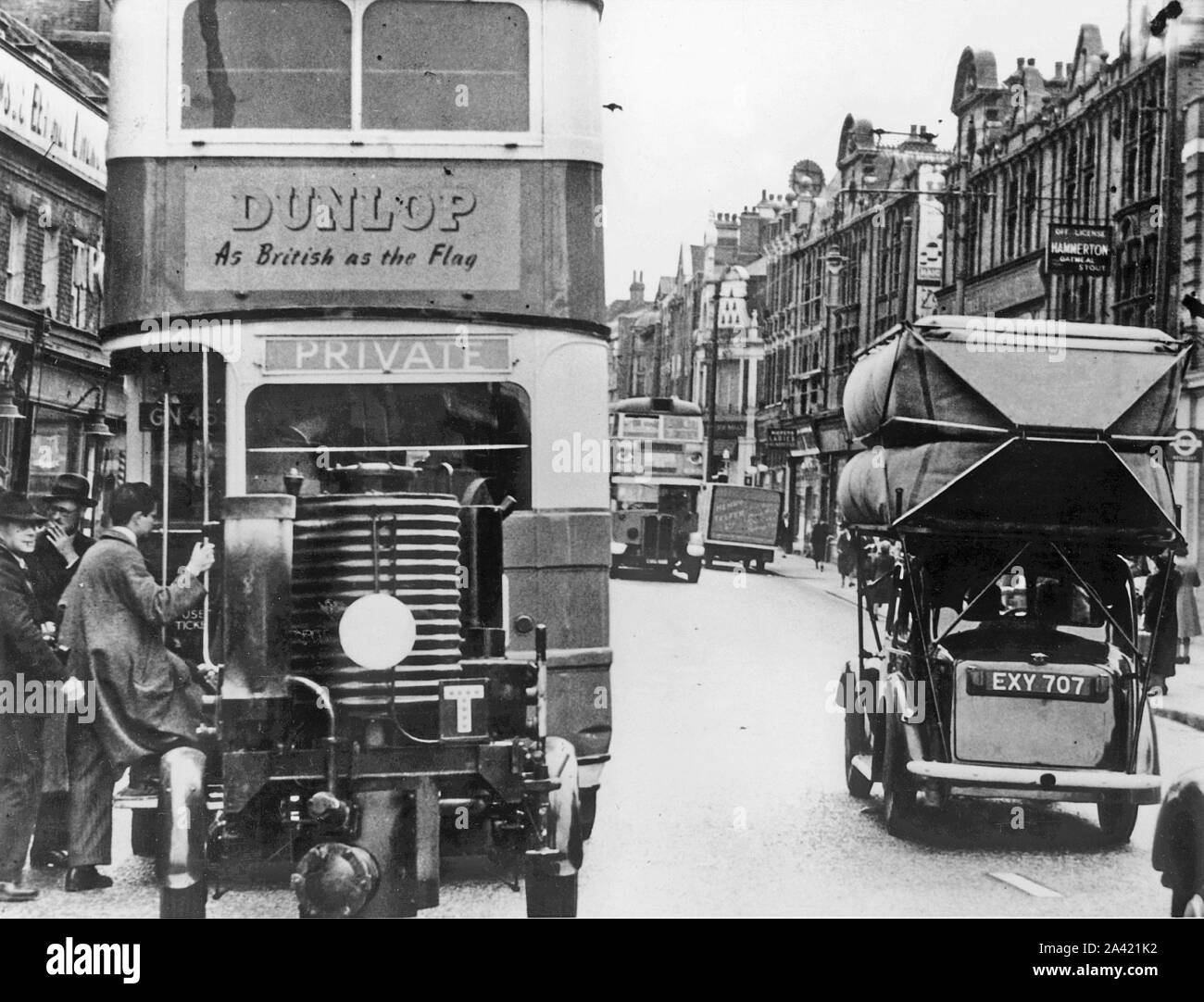 World War 2 street scene show gas converted vehicles Stock Photo - Alamy