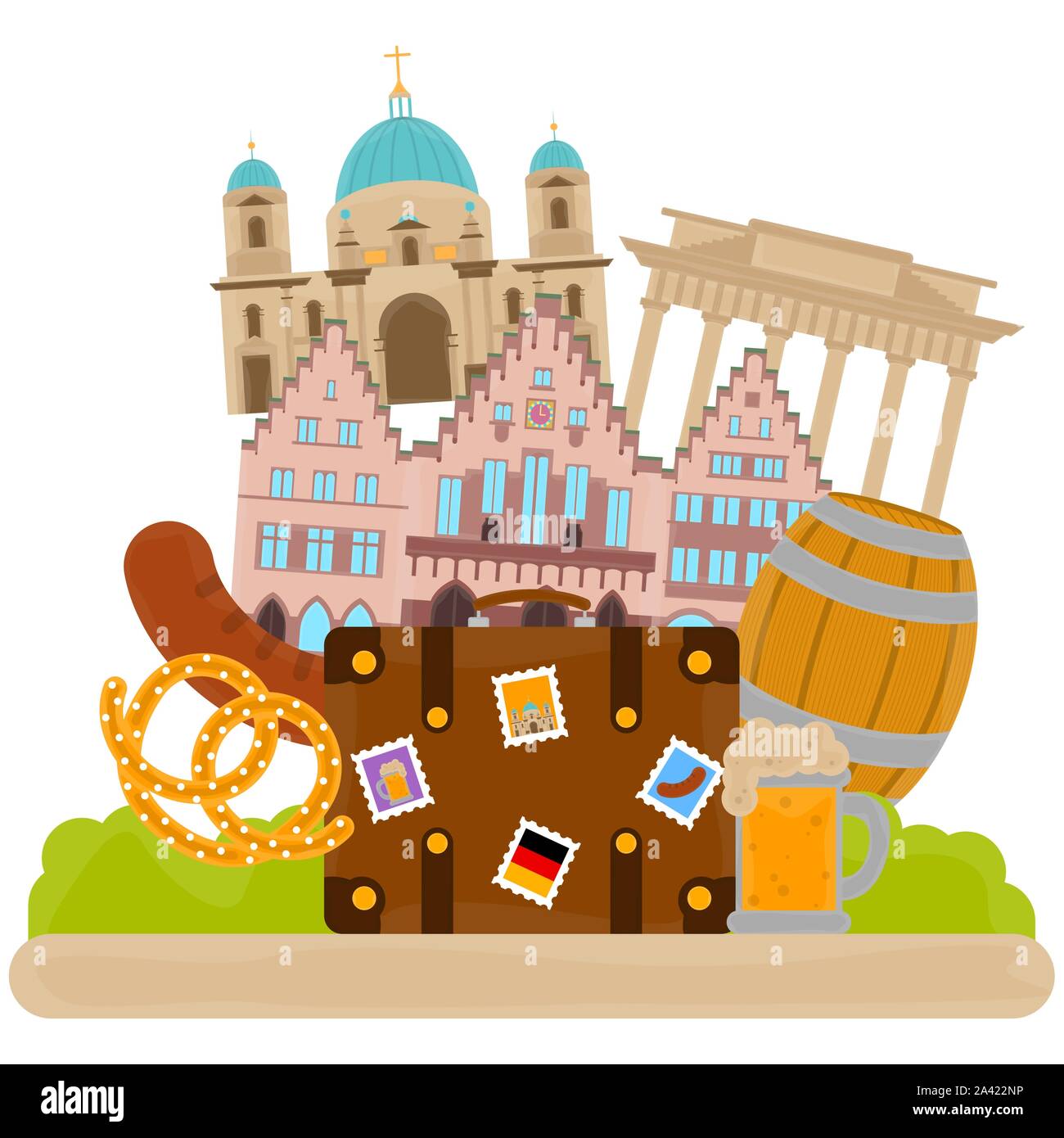 View of traditional german objects with famous buildings. Travel to ...