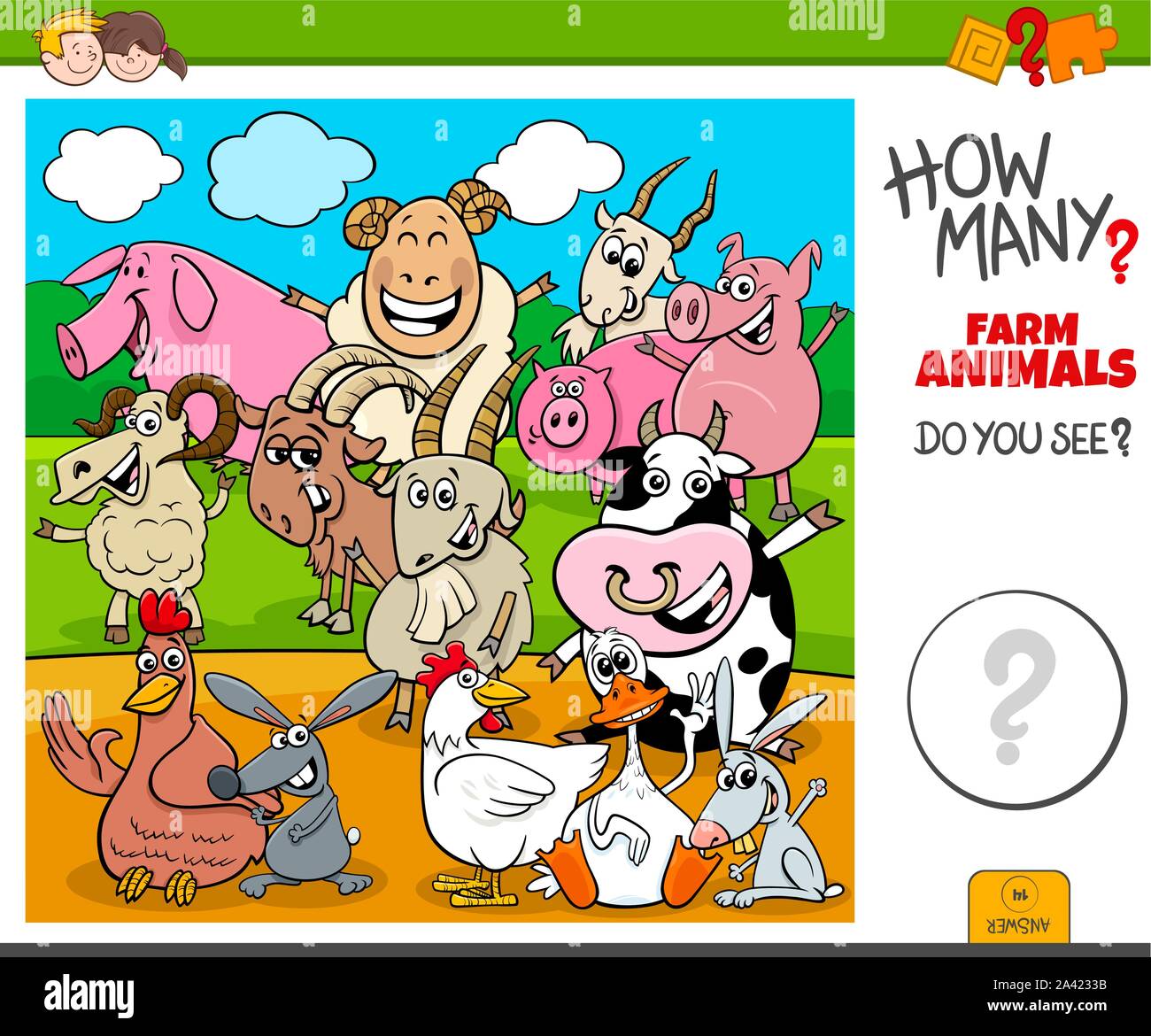 Illustration of Educational Counting Task for Children with Cartoon ...