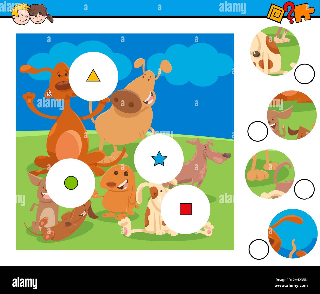 Cartoon Illustration of Educational Match the Pieces Jigsaw Puzzle Game ...
