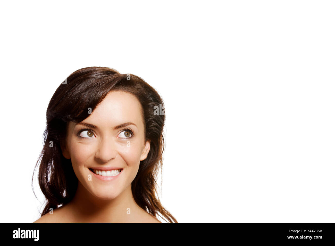 Young woman's head with eyes looking left Stock Photo - Alamy
