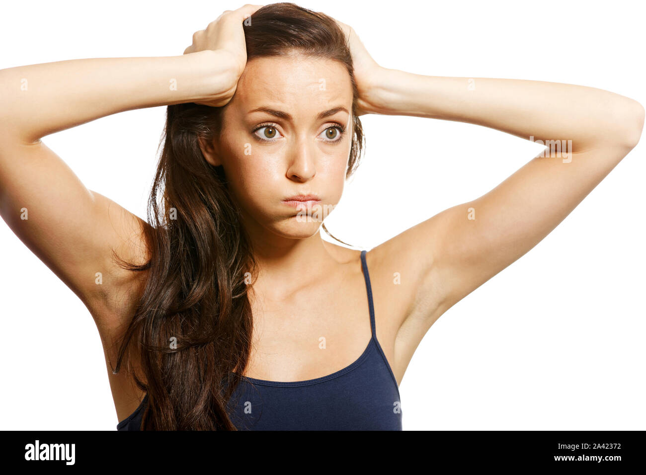Young woman expressing concern and worry Stock Photo - Alamy
