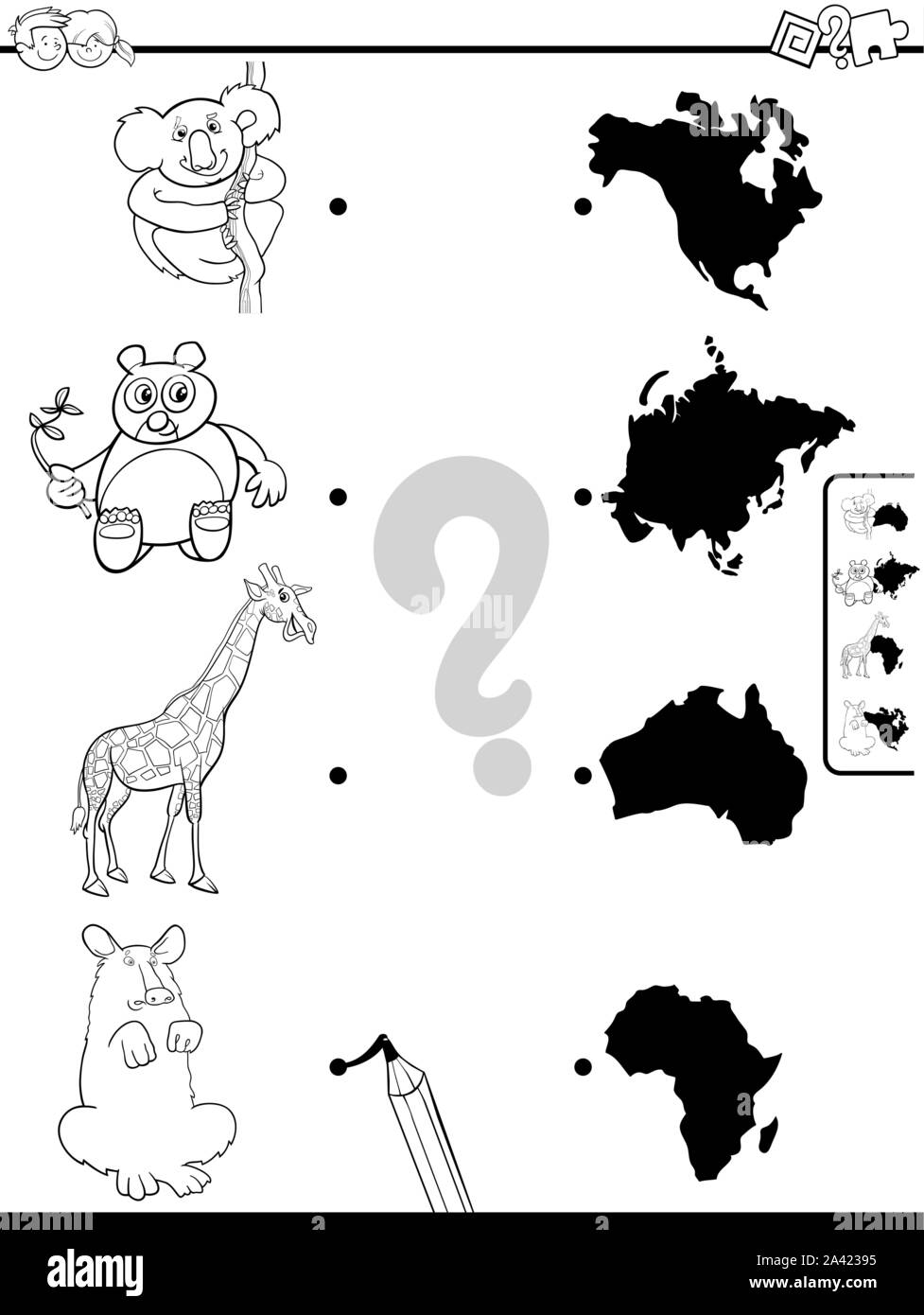 Matching game children animals Black and White Stock Photos & Images ...