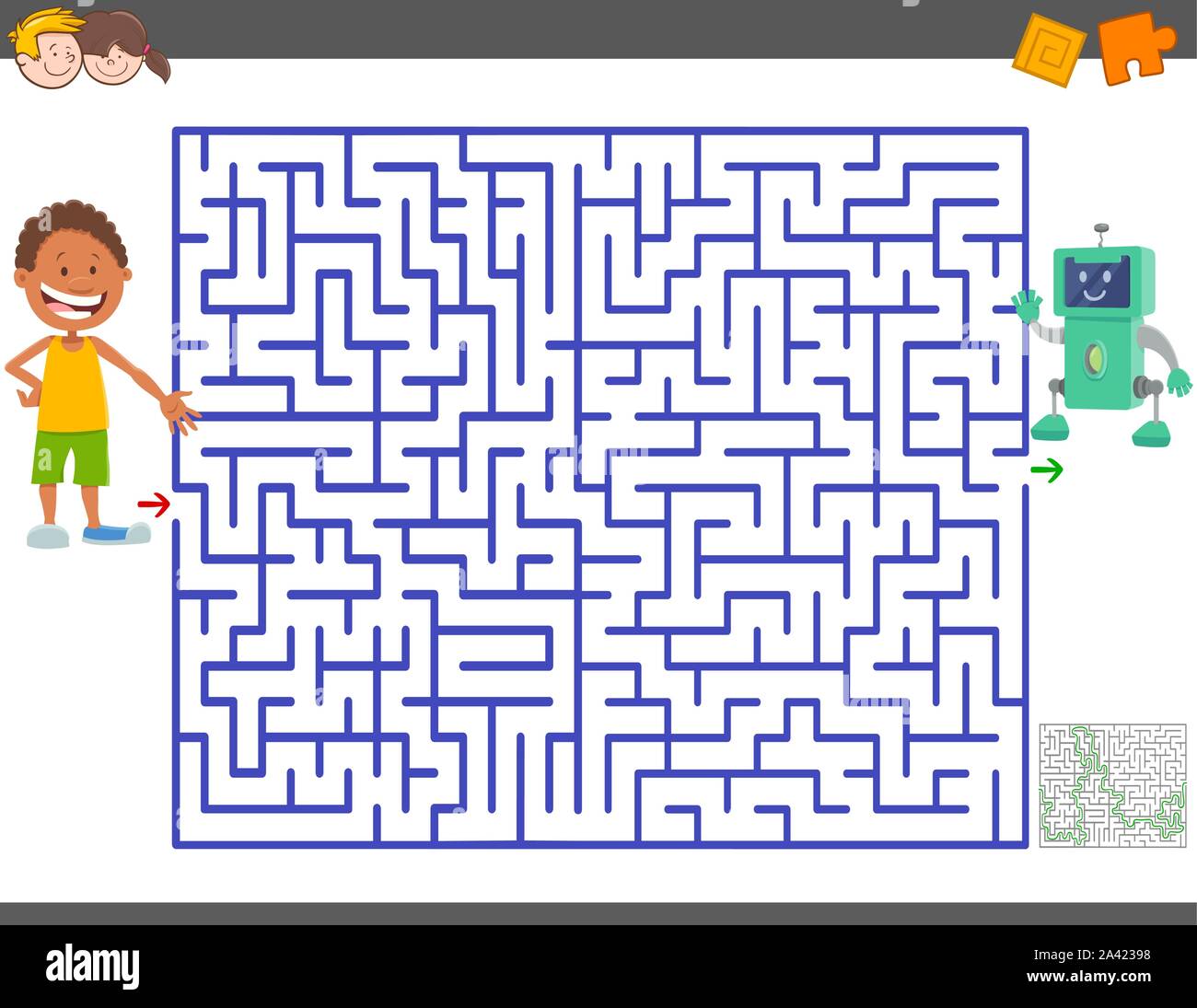 Cartoon Illustration of Educational Maze Activity Game for Children ...