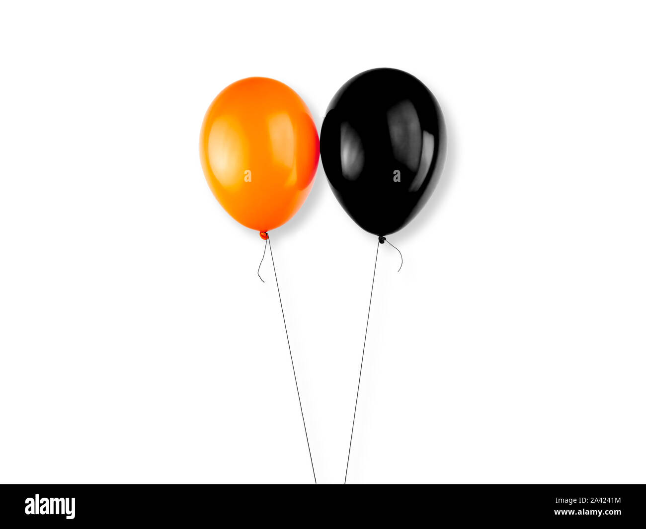 Black and orange balloons isolated on white background. Flying balloons ...