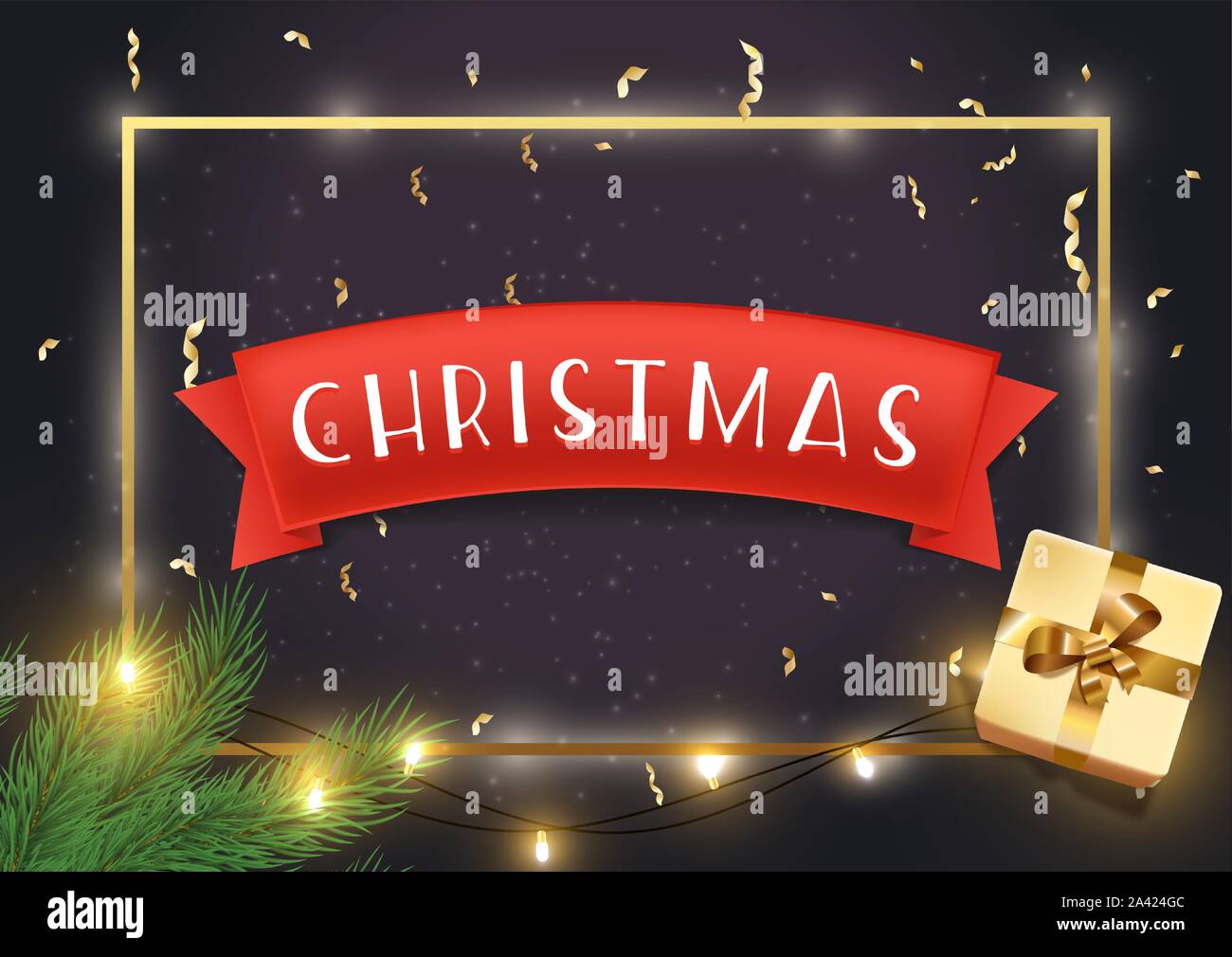 Christmas greeting card vector template. Traditional xmas banner ...