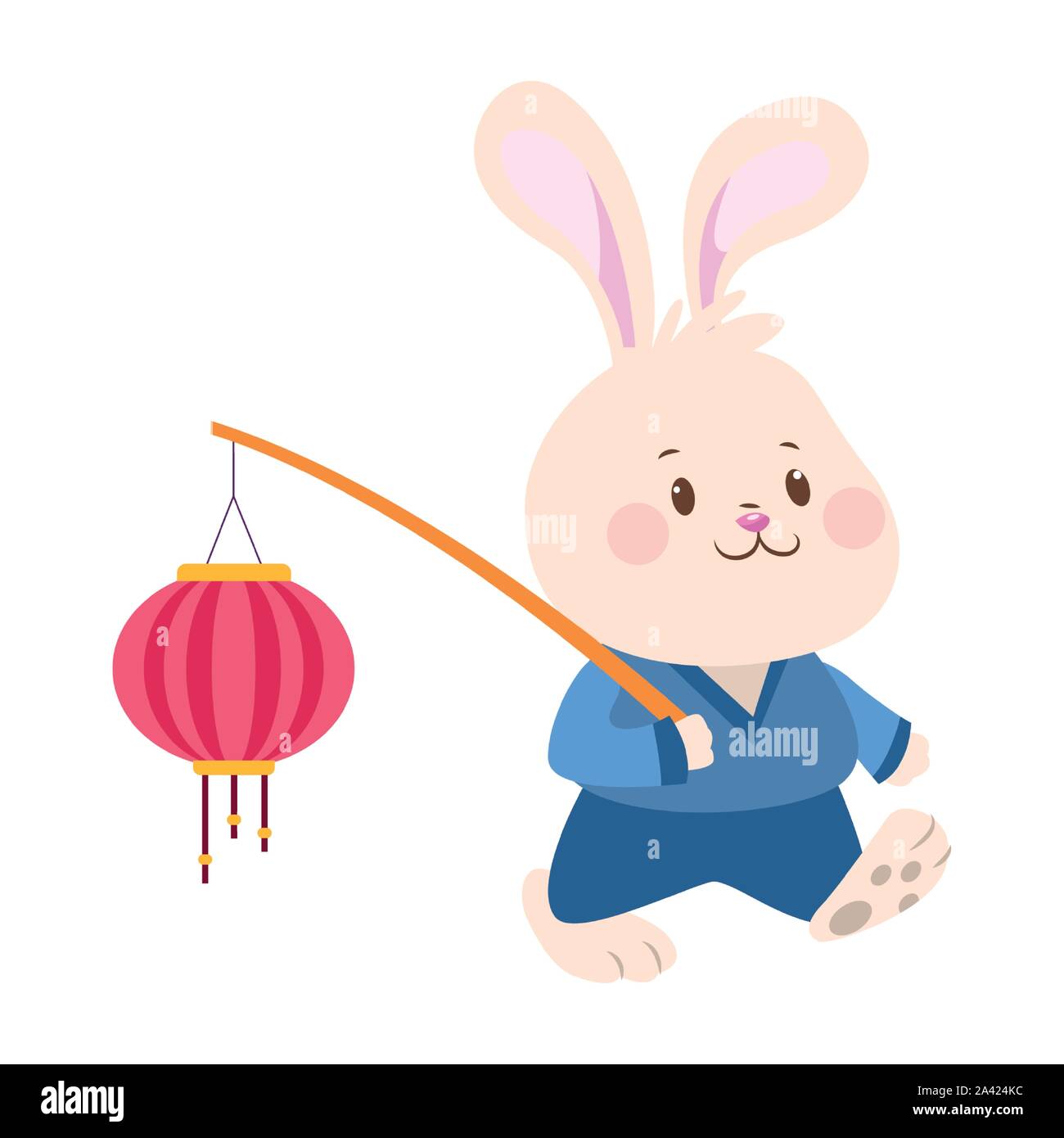cute rabbit walking holding a chinese lantern, colorful design Stock ...