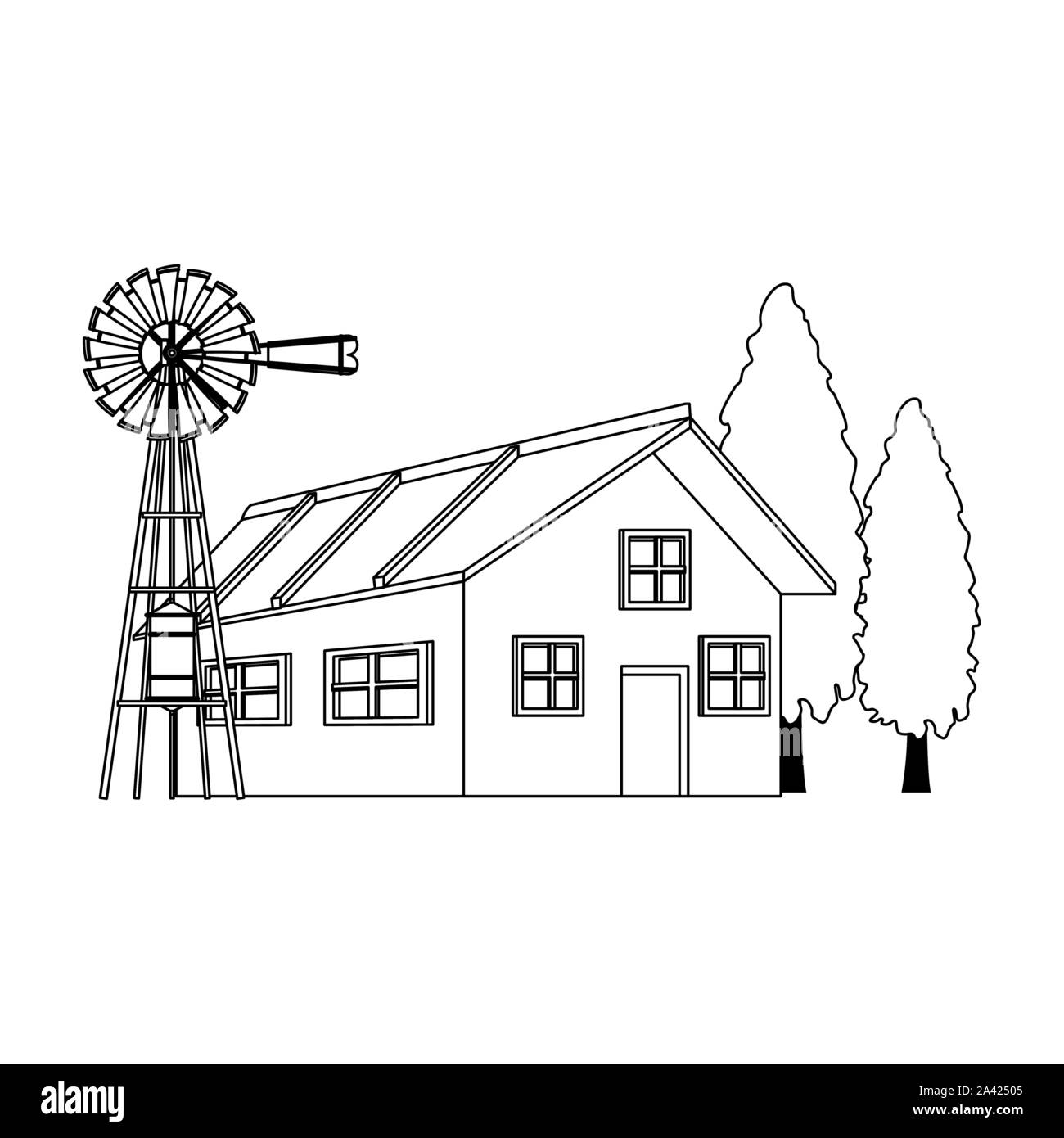 wind water pump and farm house Stock Vector Image & Art - Alamy