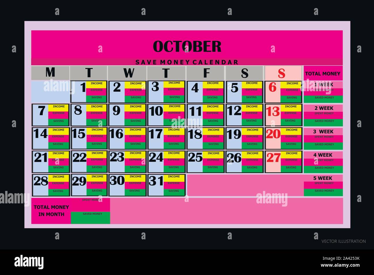 Design calendar month october 2019. Save money calendar 2019. Calendar ...