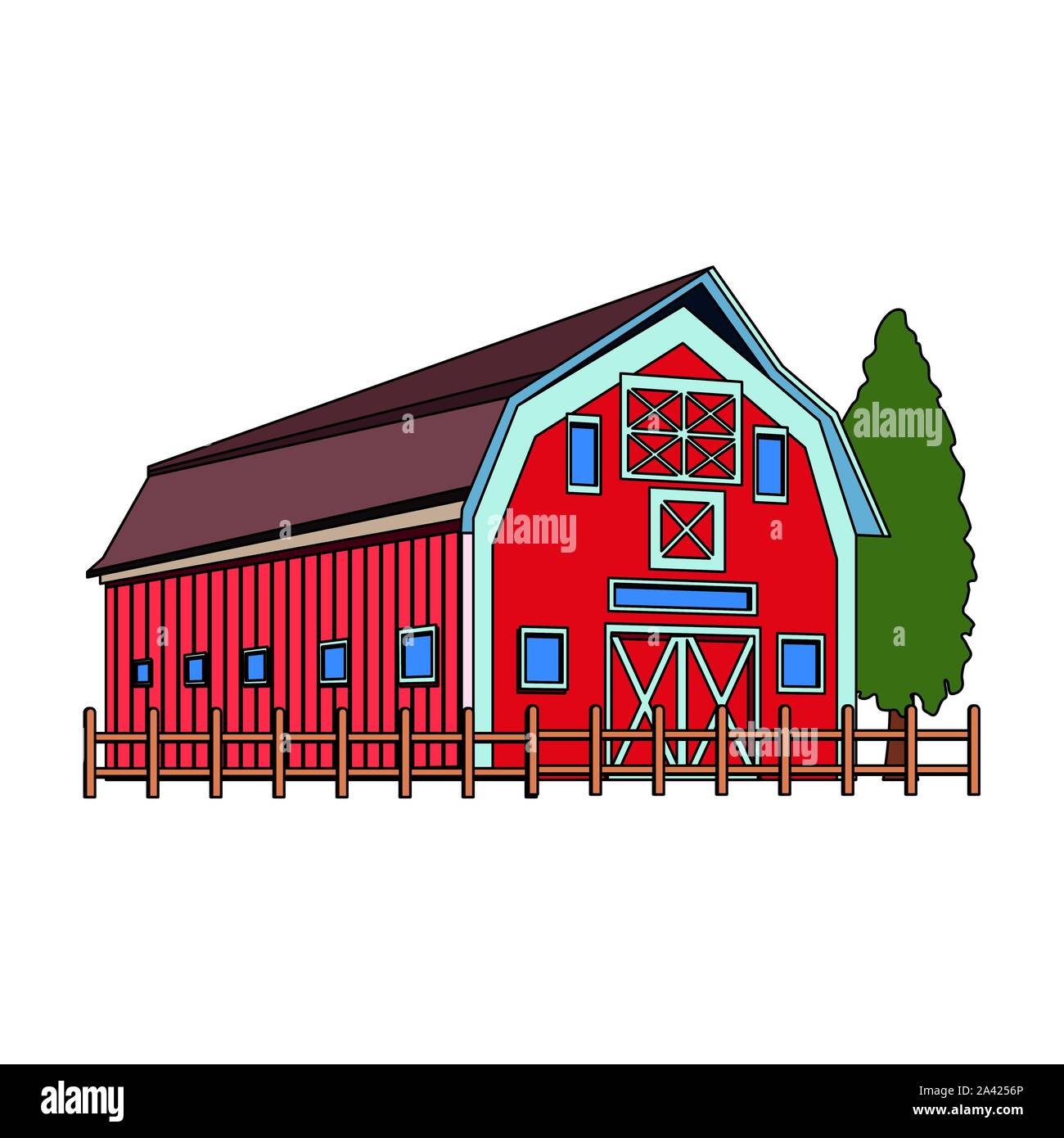 Barn with trees Stock Vector Images - Alamy