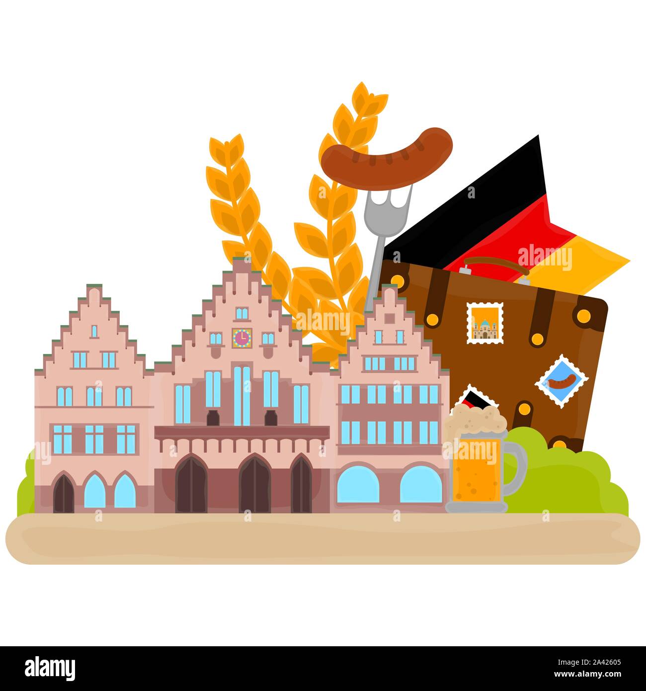 View of traditional german objects with famous buildings. Travel to ...