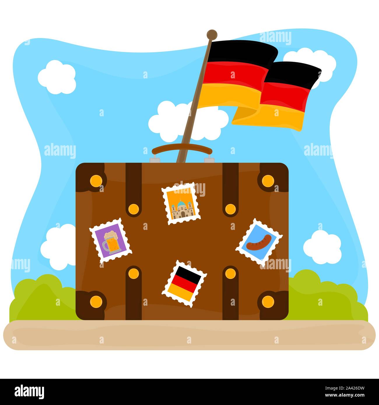 Suitcase with stickers and a flag of Germany. Travel to Germany ...