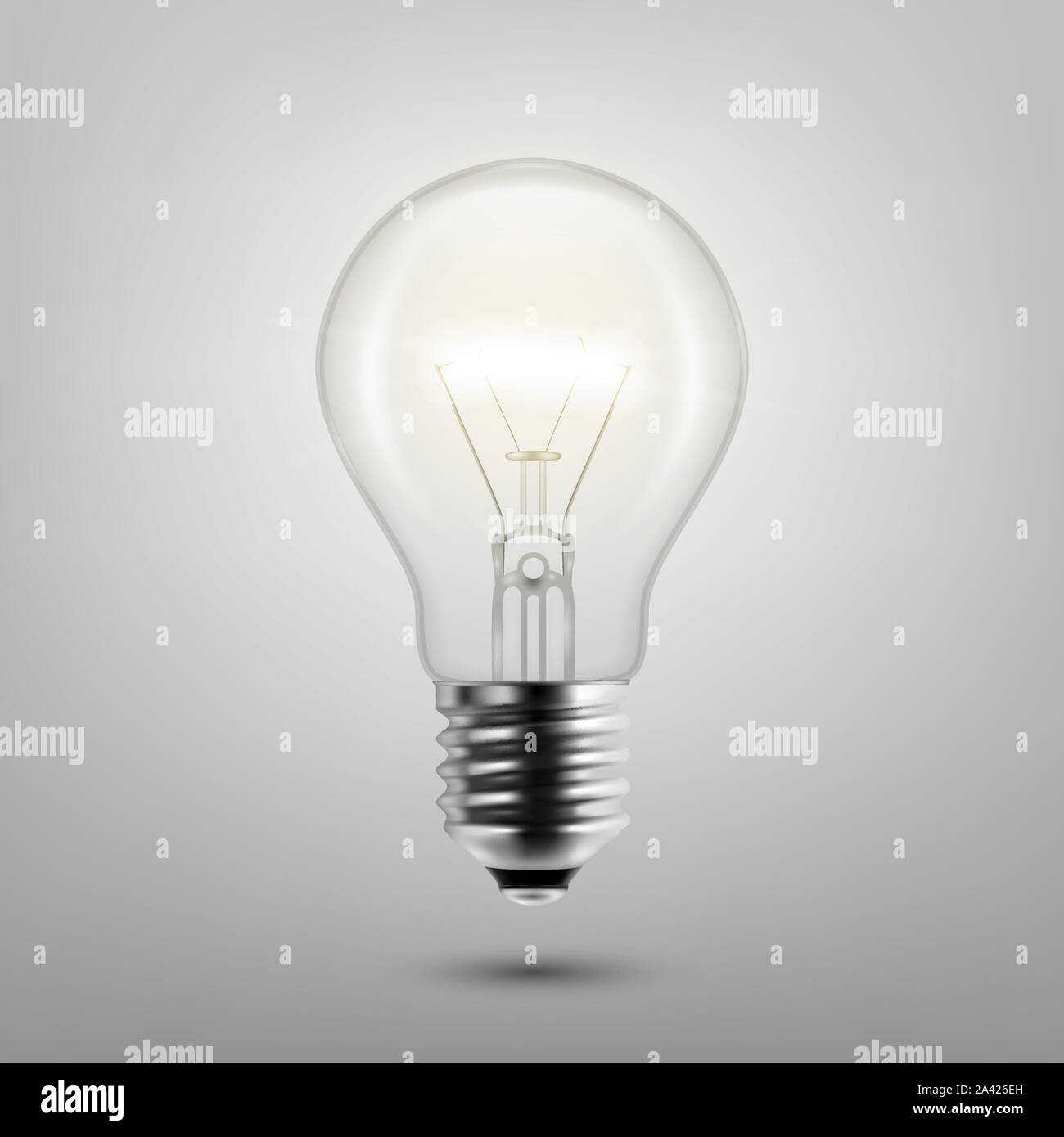Vector 3d Realistic Turning On Light Bulb Icon Closeup Isolated on Gray Background. Design ...