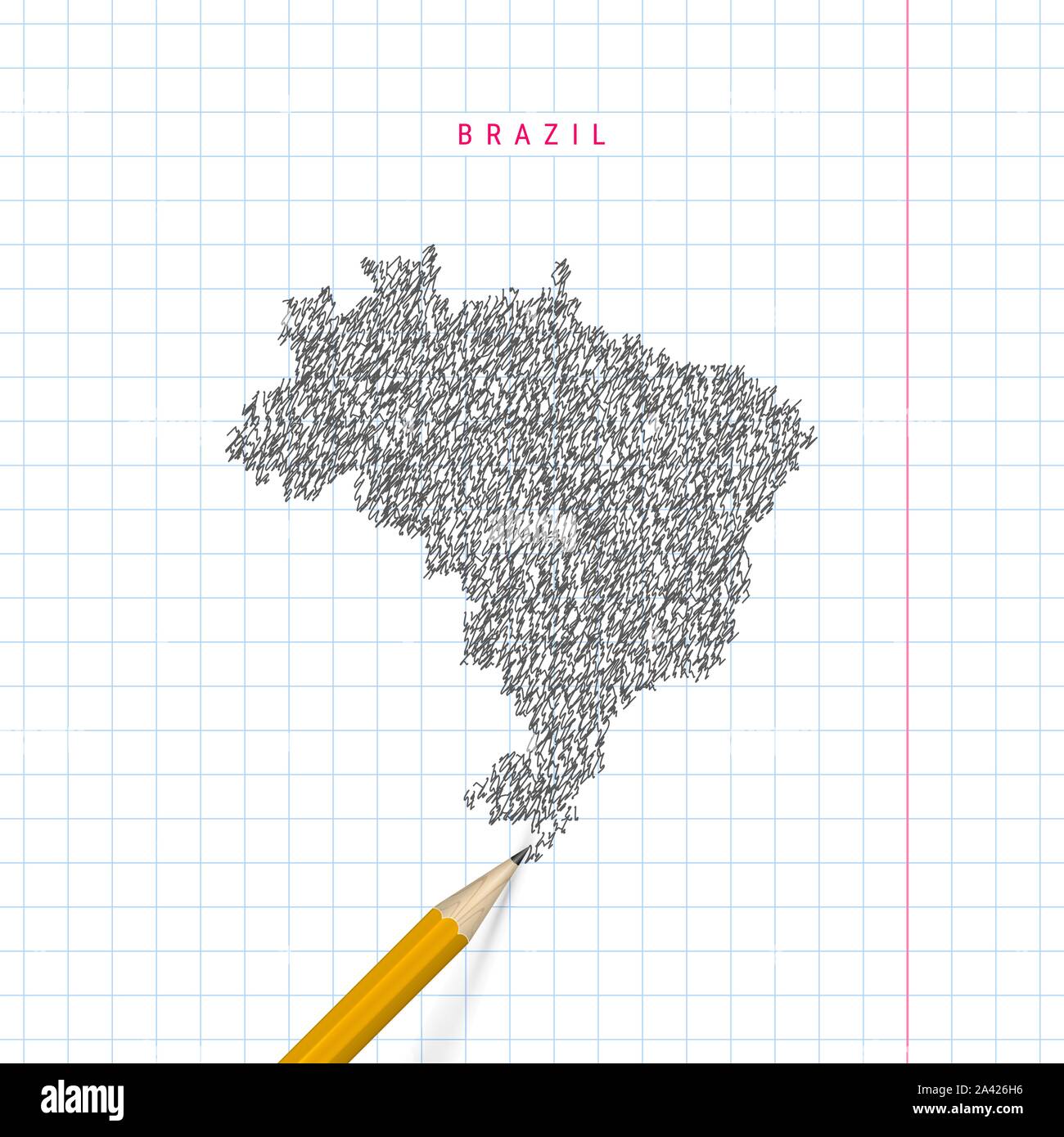Brazil sketch scribble map drawn on checkered school notebook paper ...