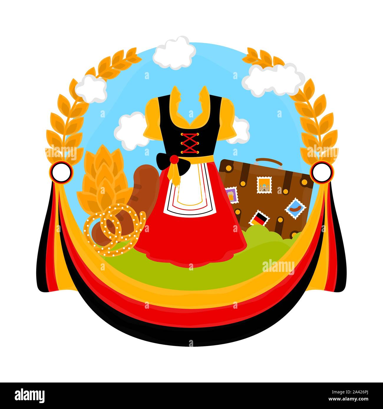 View of traditional german objects with famous buildings. Travel to ...