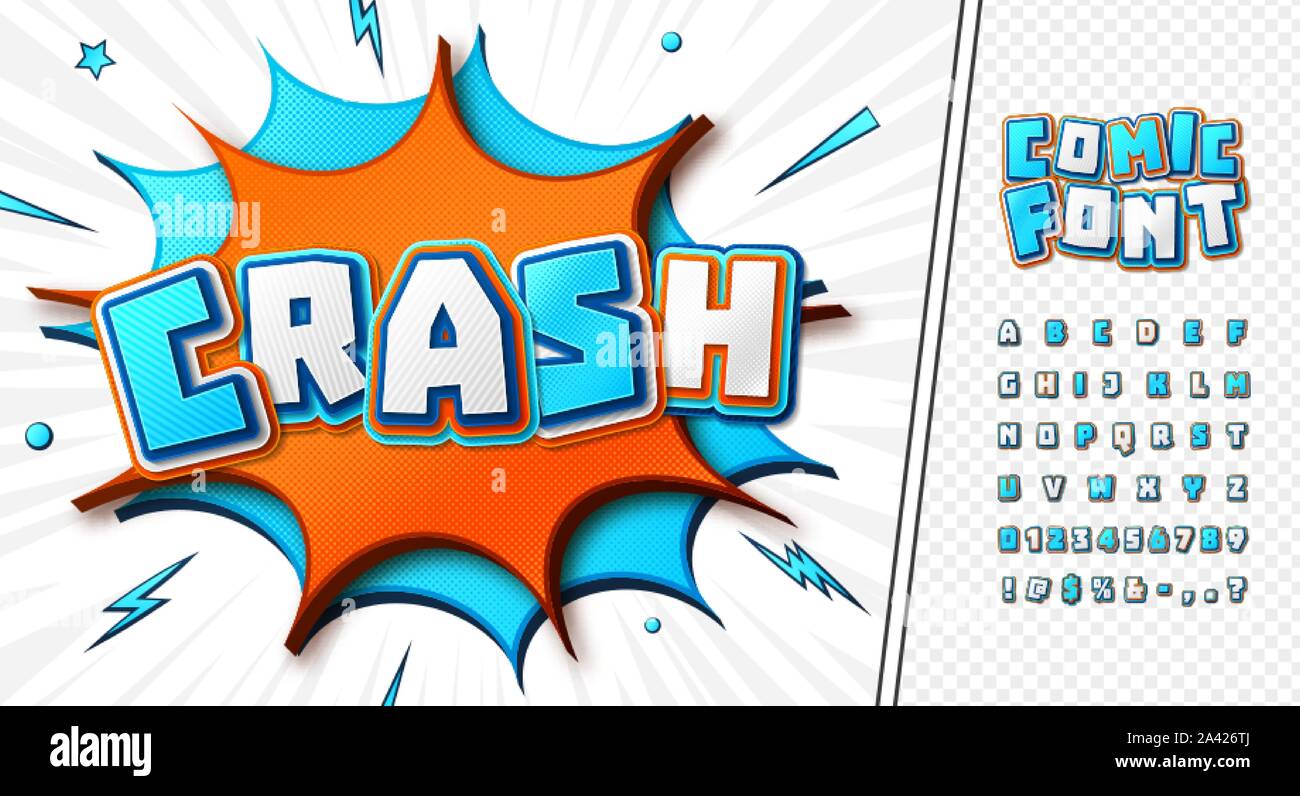 3d cartoon alphabet in comics and pop art style. Colorful letters ...