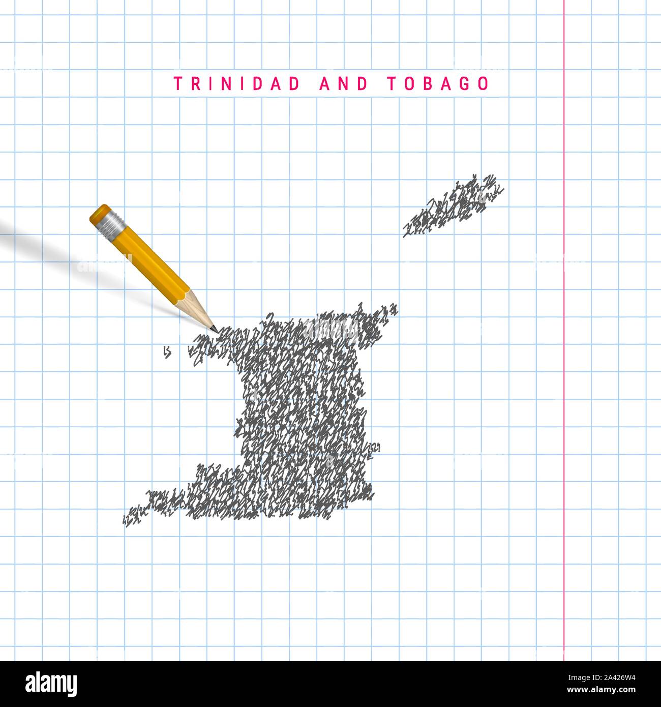 Trinidad and Tobago sketch scribble map drawn on checkered school ...