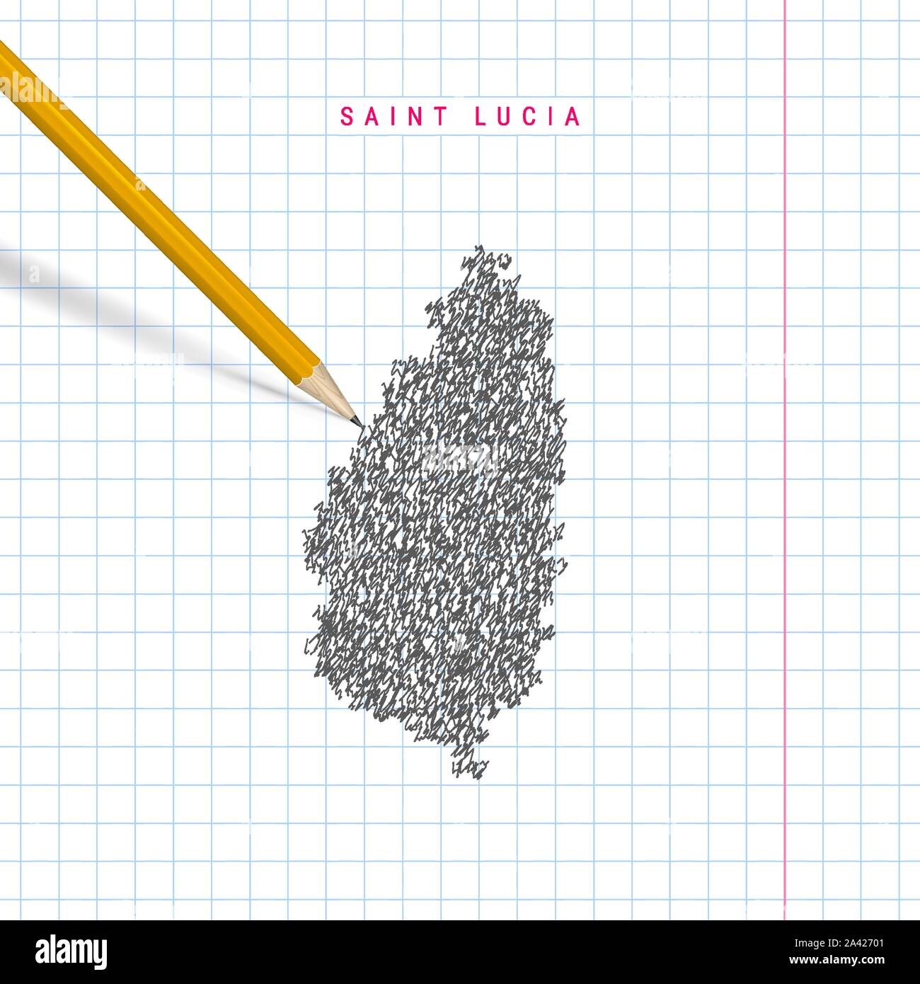 Saint Lucia sketch scribble map drawn on checkered school notebook ...