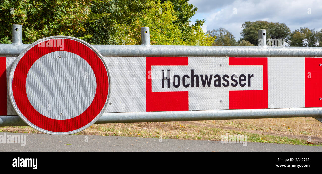 German flood shield Information sign Stock Photo - Alamy
