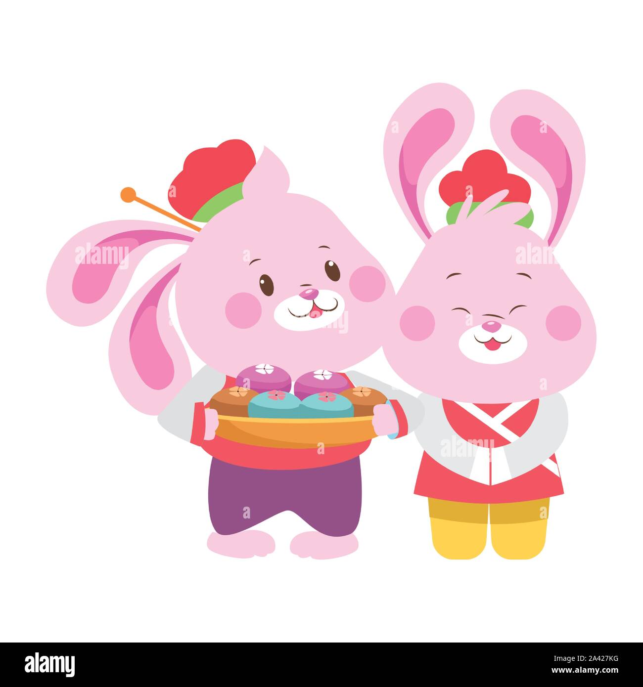 cartoon rabbits couple with mooncakes Stock Vector Image & Art - Alamy
