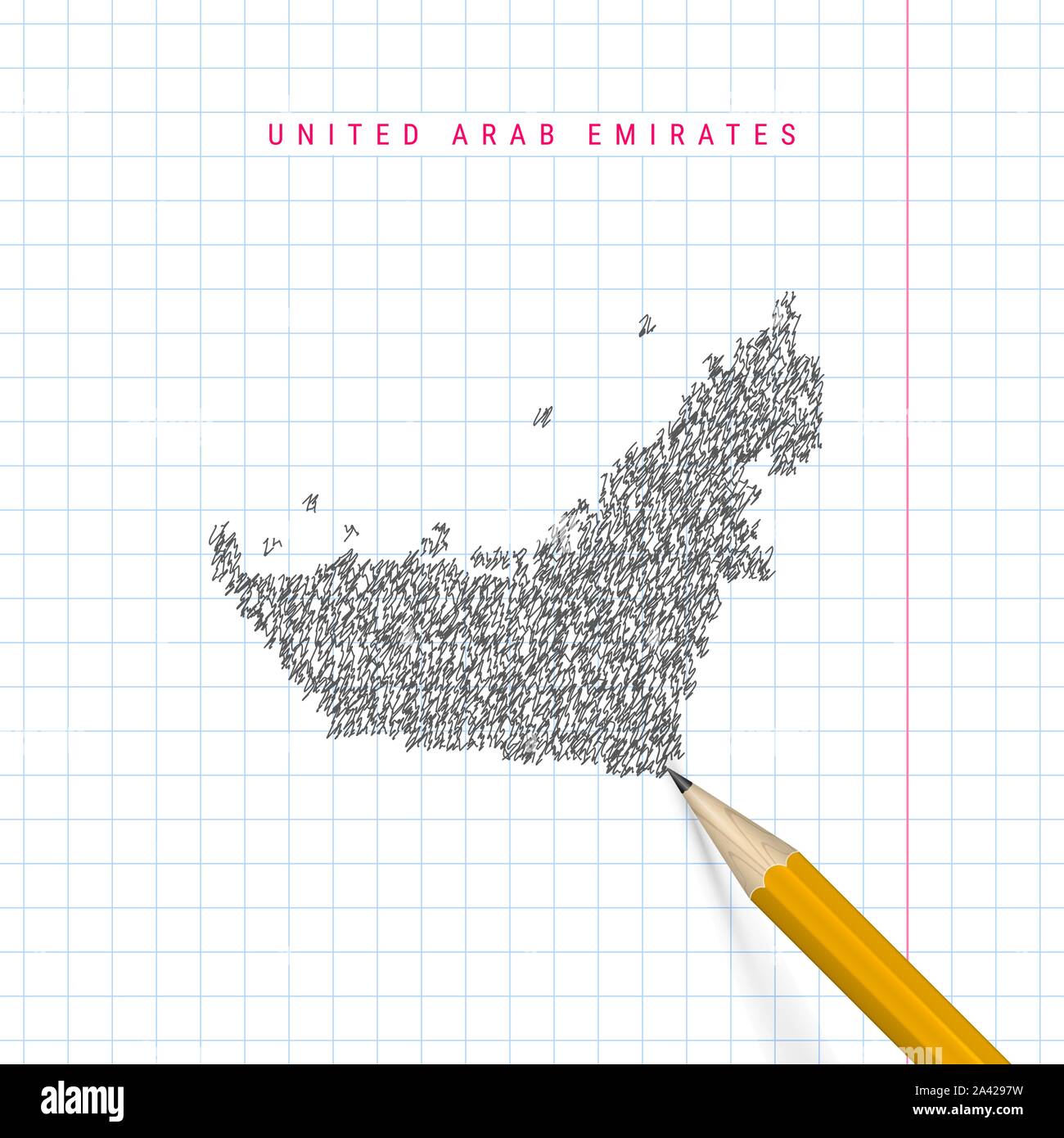 United Arab Emirates sketch scribble map drawn on checkered school ...