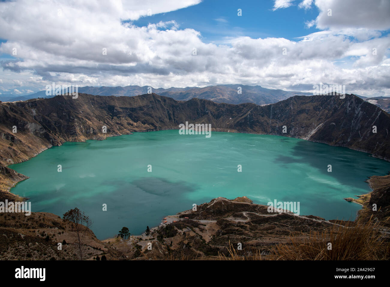 Panorama of the Quilotoa volcano with its water-filled caldera (Ecuador ...