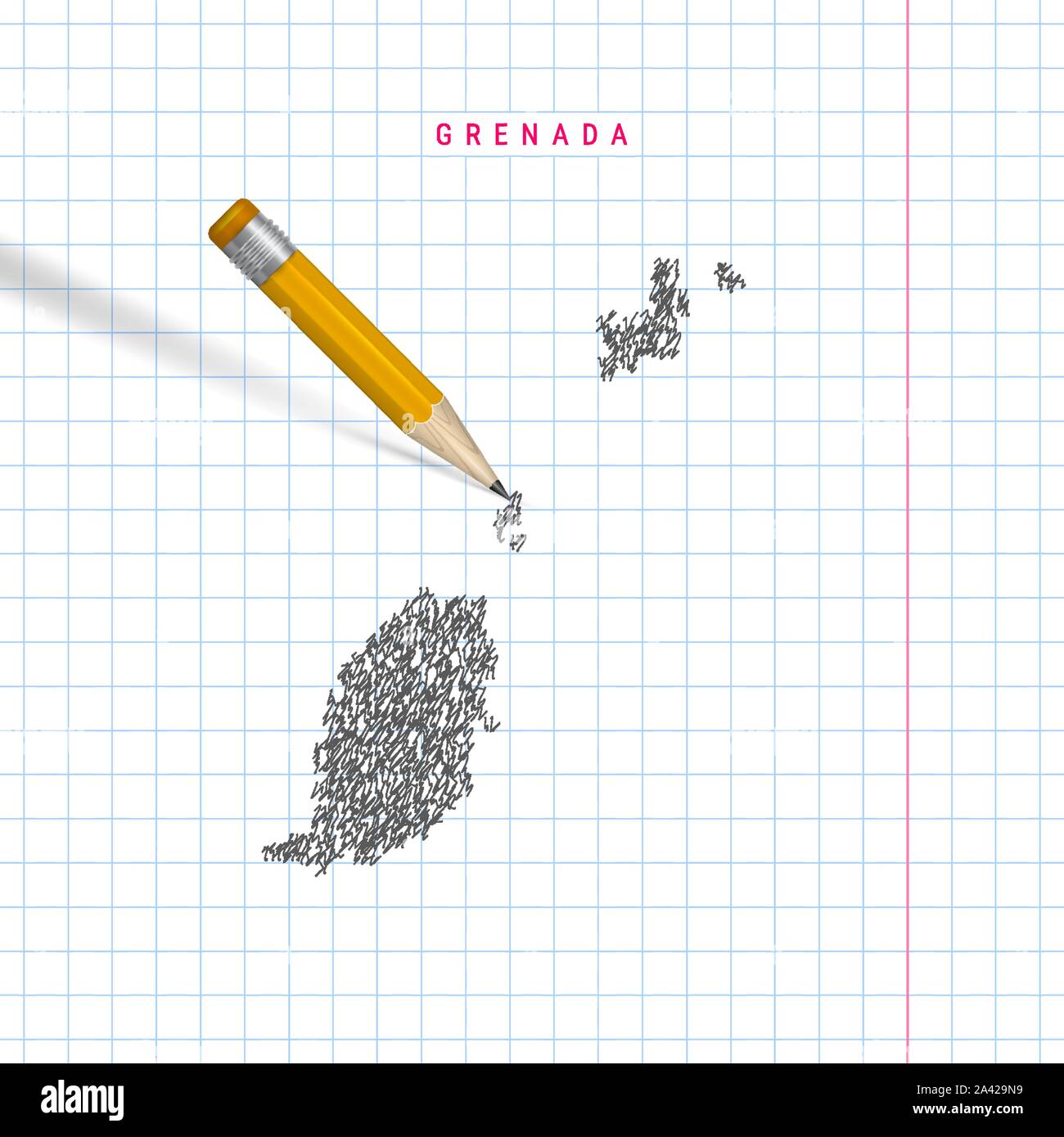 Grenada sketch scribble map drawn on checkered school notebook paper ...