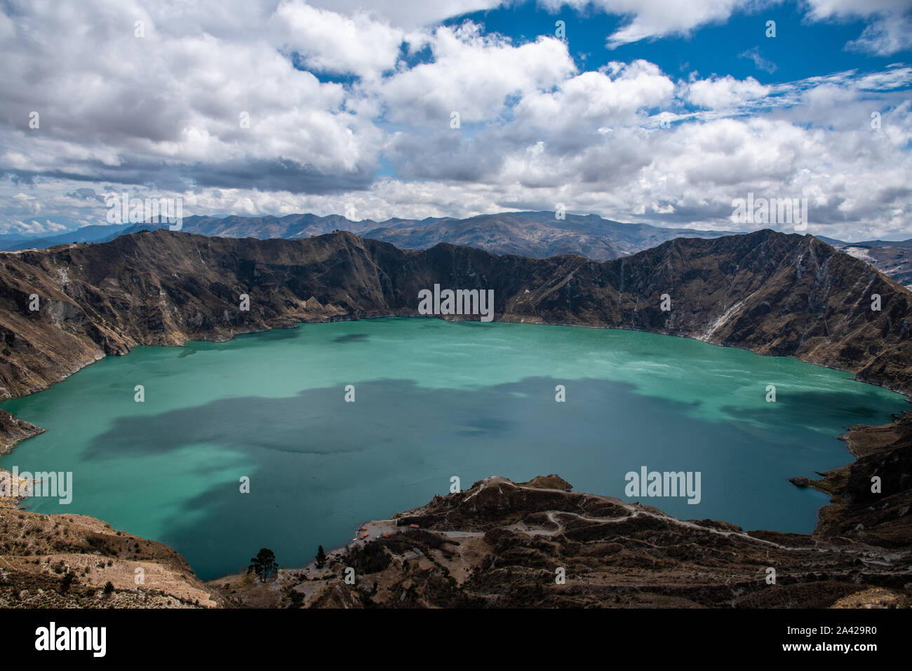 Panorama of the Quilotoa volcano with its water-filled caldera (Ecuador ...
