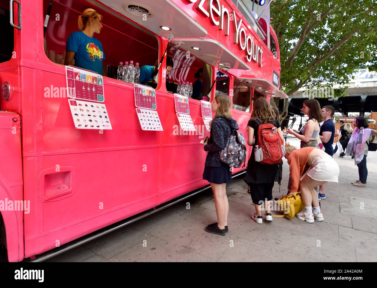 London, England, UK. SNOG frozen yogurt outlet in a double-decker bus ...