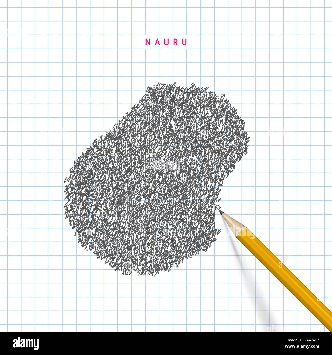Nauru sketch scribble map drawn on checkered school notebook paper ...