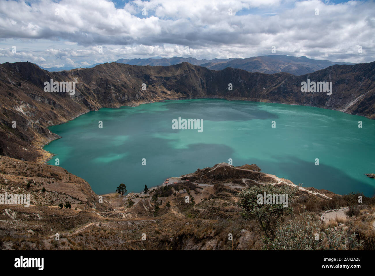 Panorama of the Quilotoa volcano with its water-filled caldera (Ecuador ...