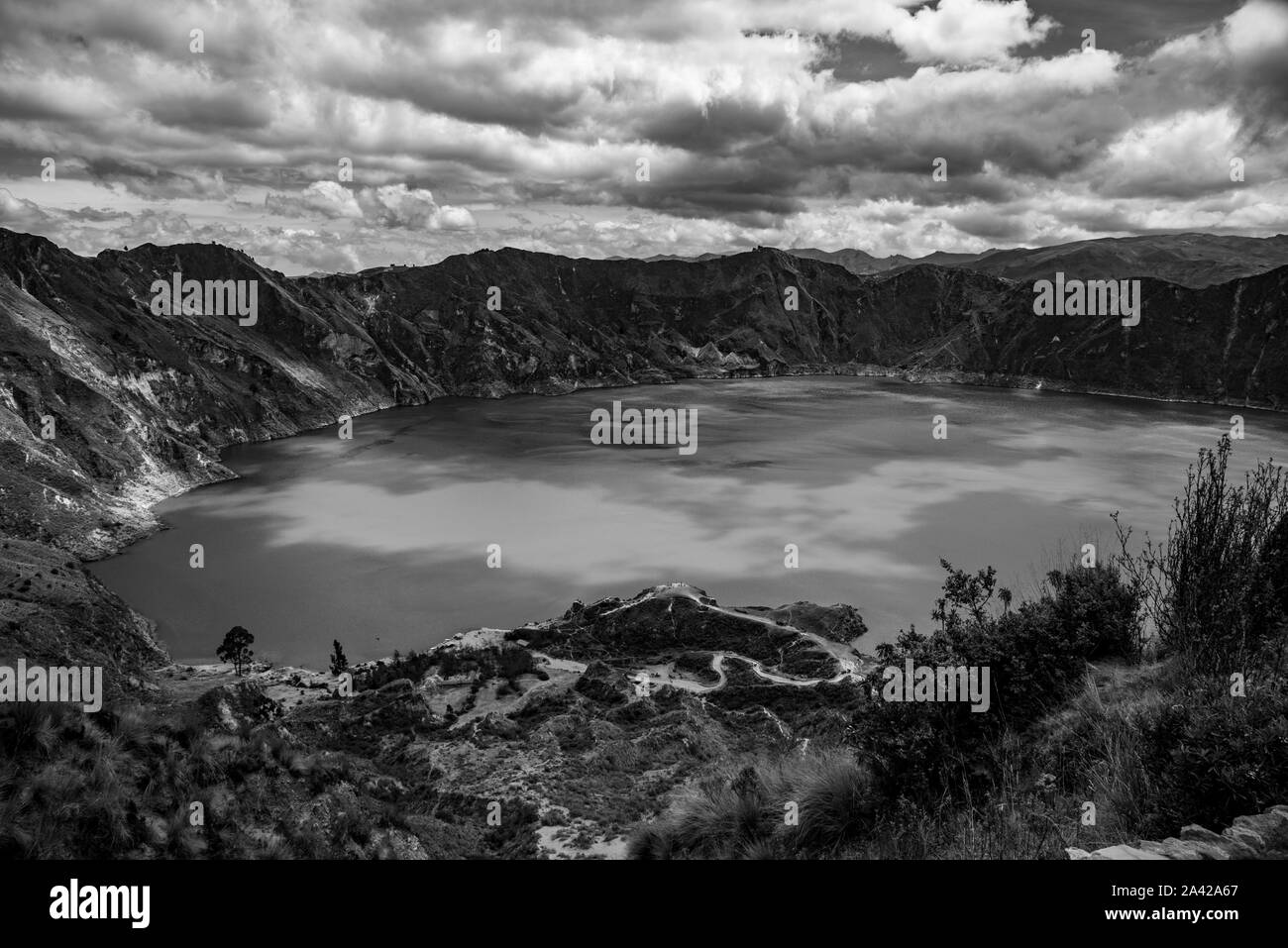 Panorama of the Quilotoa volcano with its water-filled caldera (Ecuador ...