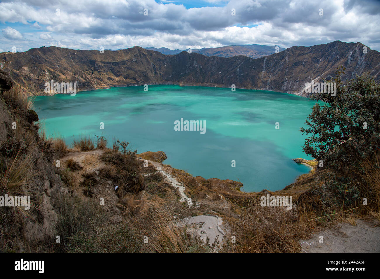 Panorama of the Quilotoa volcano with its water-filled caldera (Ecuador ...