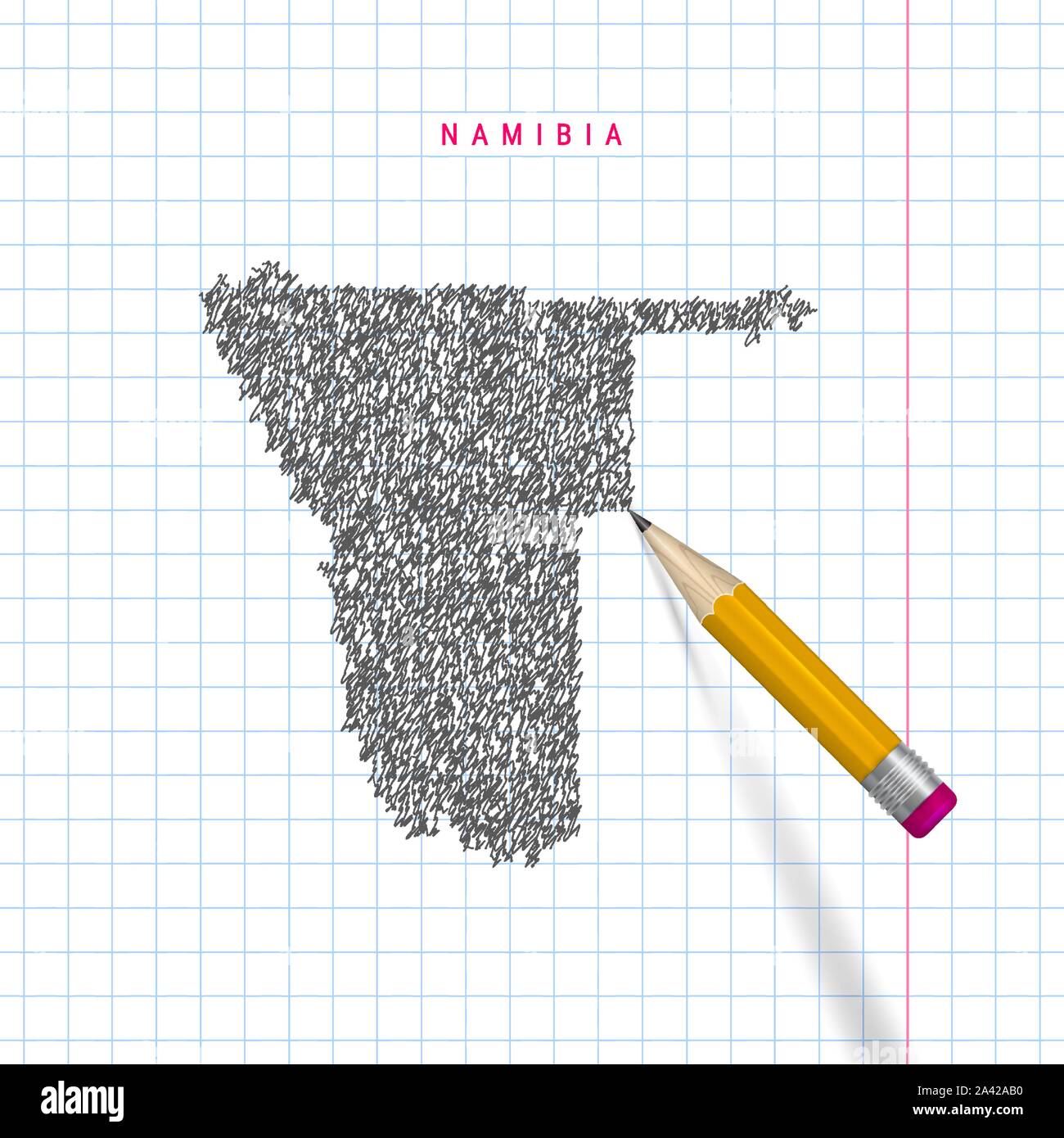 Namibia sketch scribble map drawn on checkered school notebook paper ...
