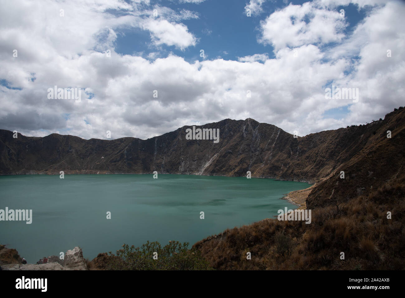 Panorama of the Quilotoa volcano with its water-filled caldera (Ecuador ...