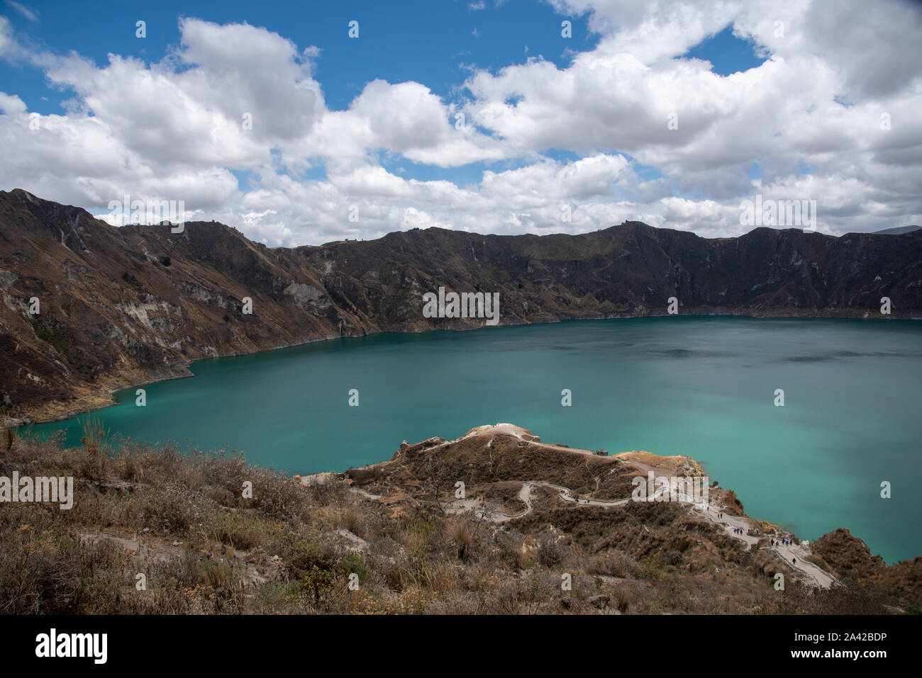 Panorama of the Quilotoa volcano with its water-filled caldera (Ecuador ...