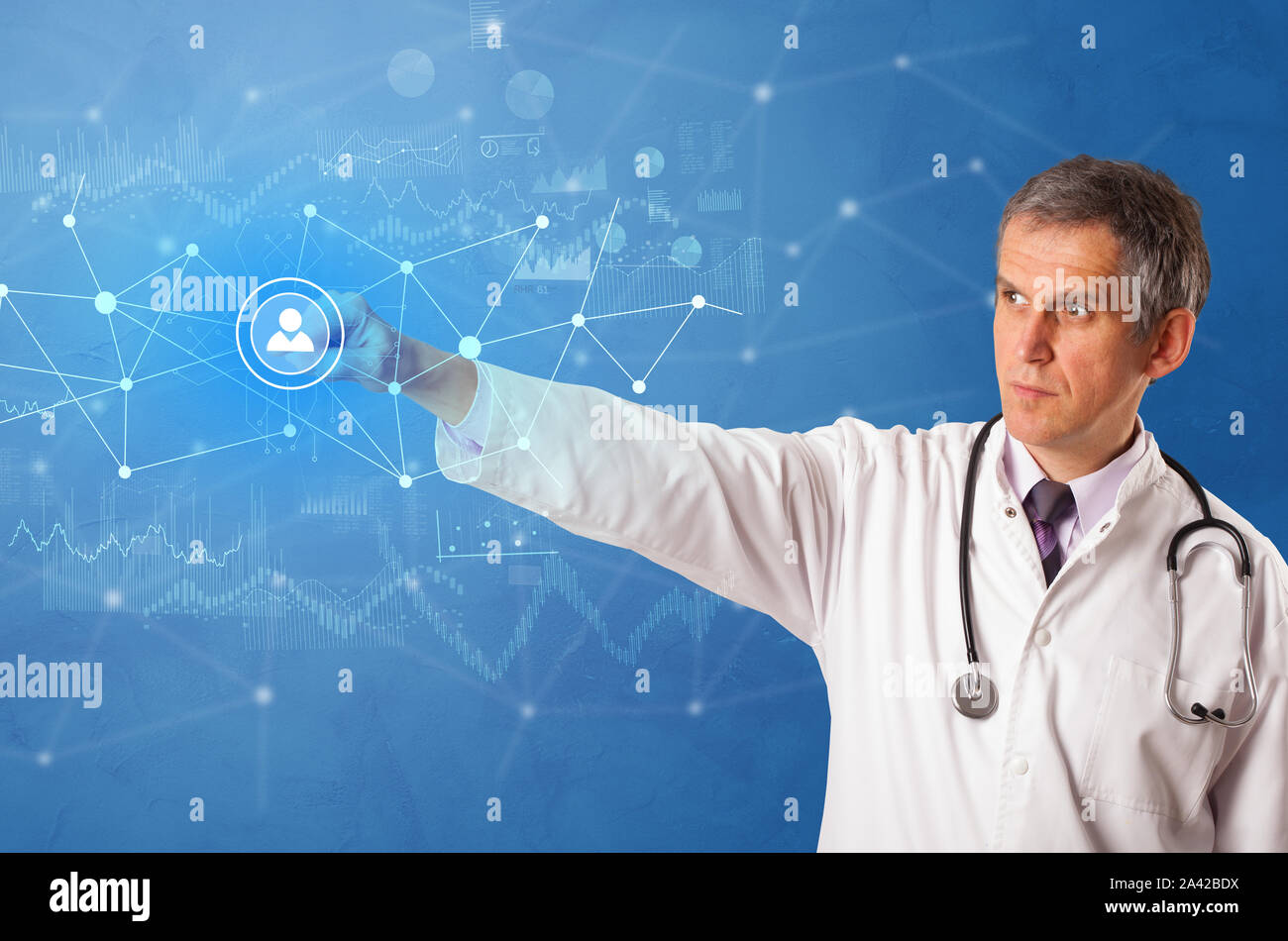 Doctor touching blue screen with virtual hospital concept Stock Photo ...