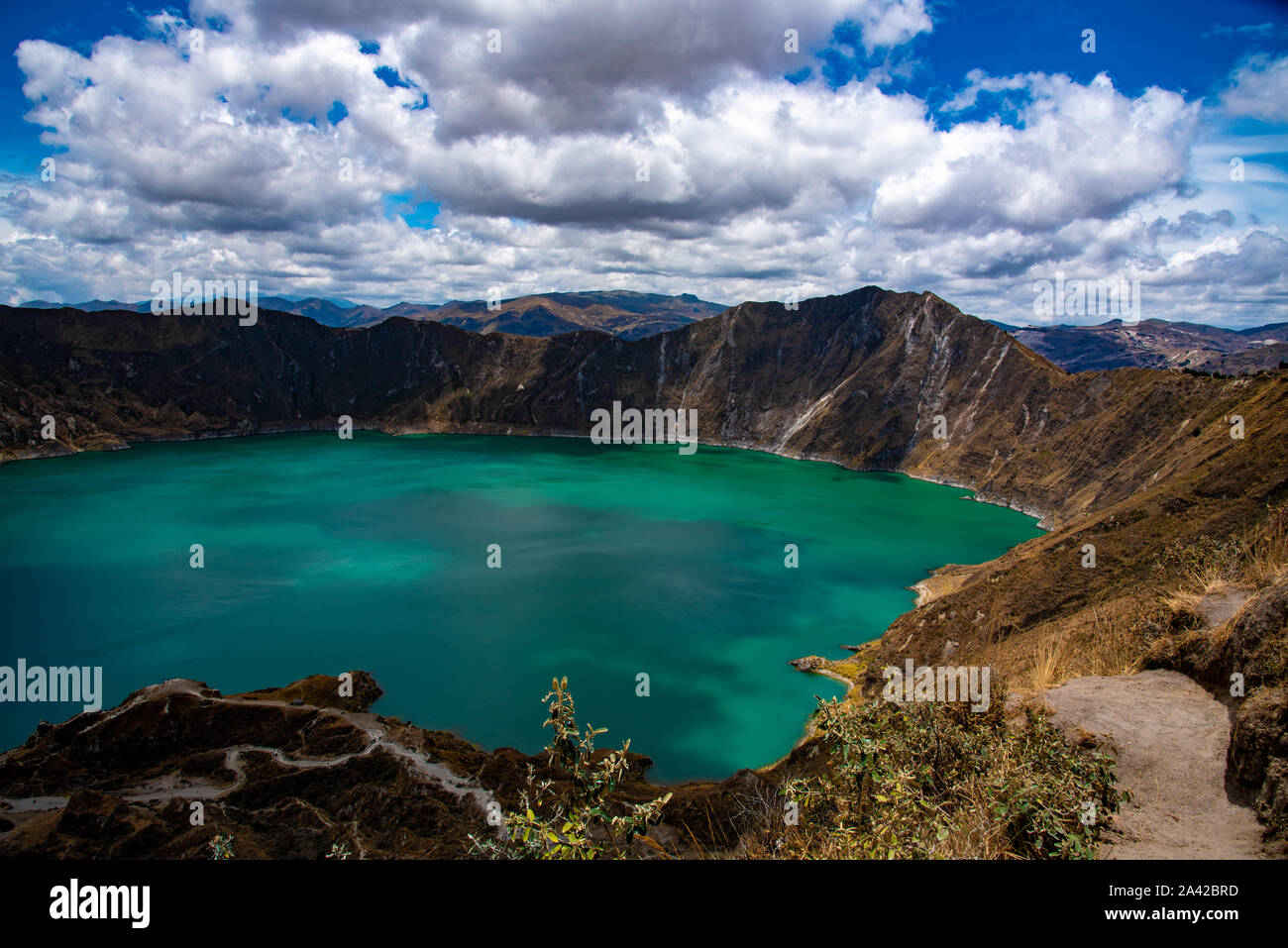 Panorama of the Quilotoa volcano with its water-filled caldera (Ecuador ...