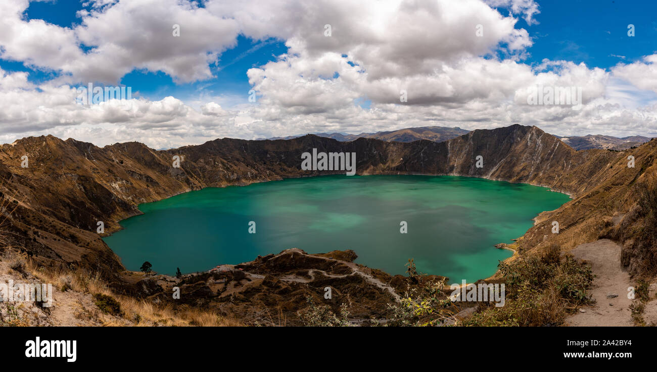Panorama of the Quilotoa volcano with its water-filled caldera (Ecuador ...