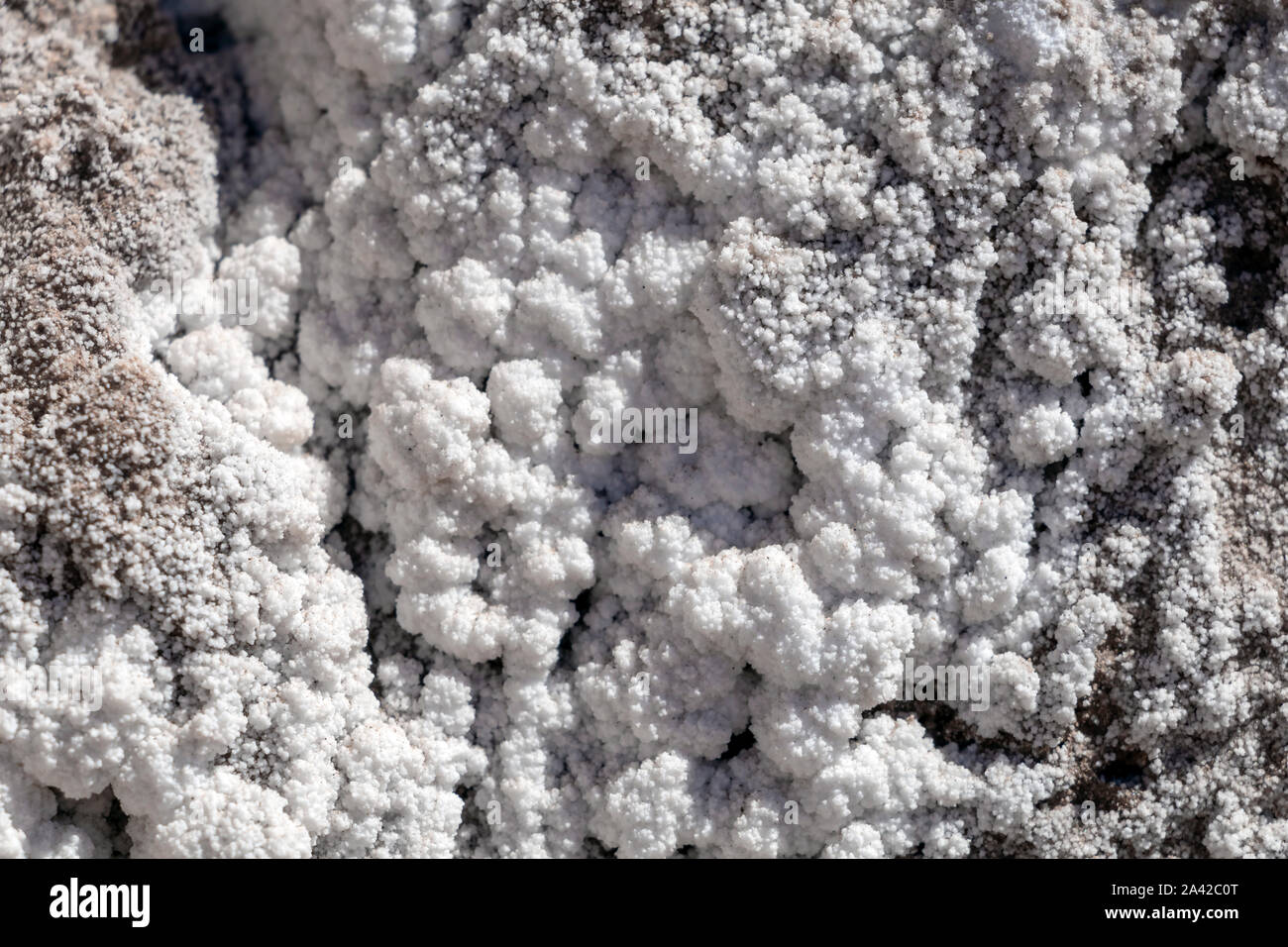 Salt crystals on the salty surface of saline desert close up. Natural ...